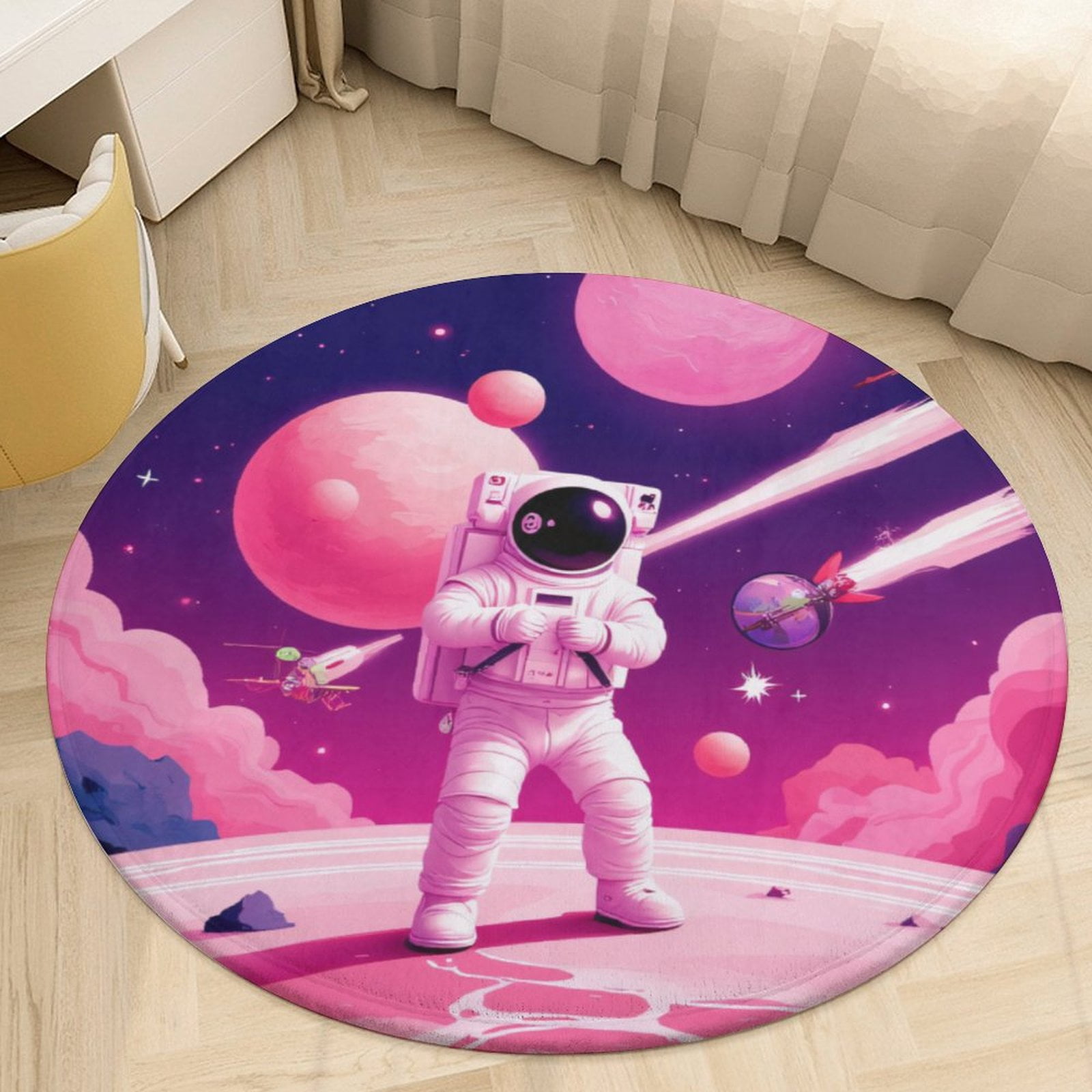 Astronaut Pink Space Adventure Round Area Rugs for Bedroom Living Room ...