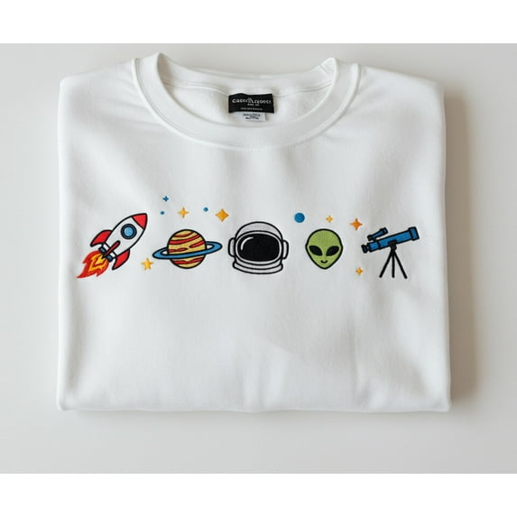 Astronaut Planet Balloon Embroidered Shirt with Spaceman and Galaxy ...