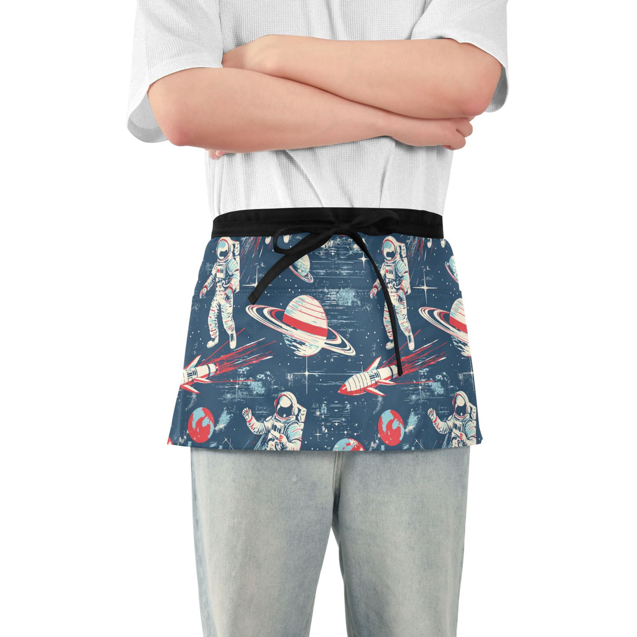 Astronaut Planet Rocket Server Apron with 3 Pockets Waterproof Waitress ...
