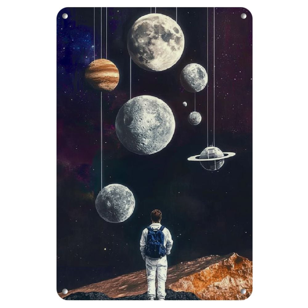 Astronaut with Planets Wall Art, Iron Metal Sign, Space-Themed Room ...