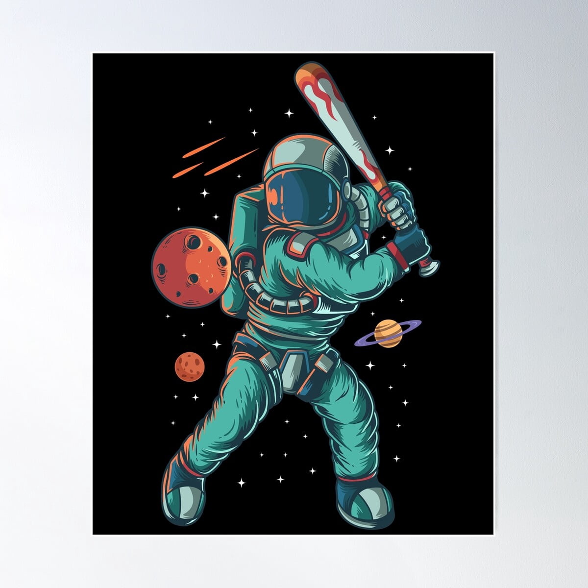 Astronaut Playing Baseball Poster Wall Art, Modern Wall Decor For ...