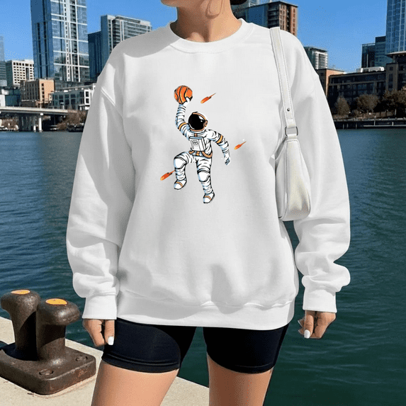 Astronaut Playing Basketball in Space Solar System Sweatshirt, for Men ...
