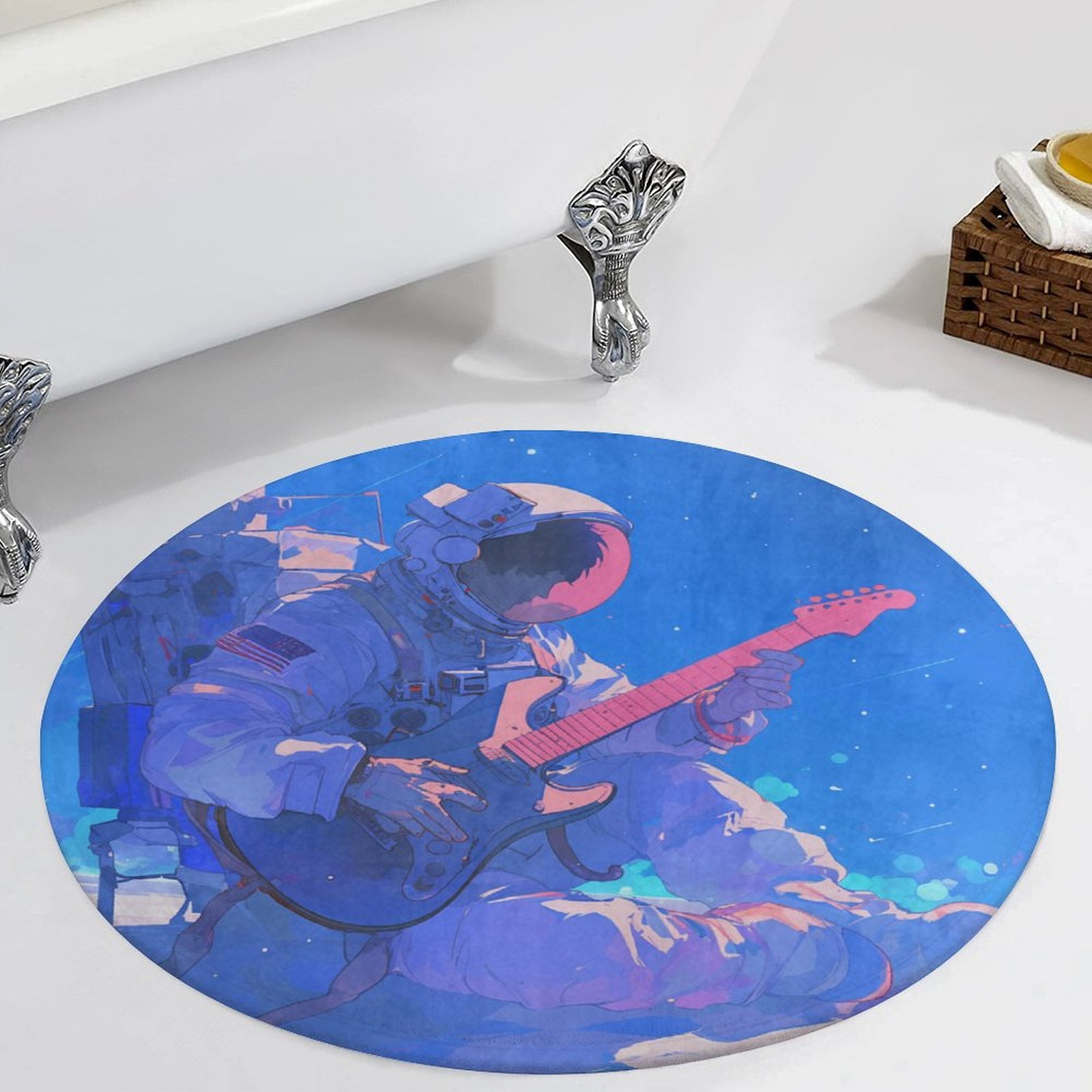 Astronaut Playing Guitar in Space Area Round Carpet Living Room Bedroom ...