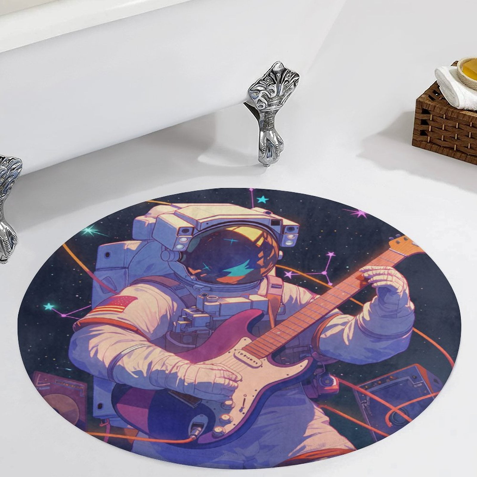 Astronaut Playing Guitar in Space Area Round Carpet Living Room Bedroom ...