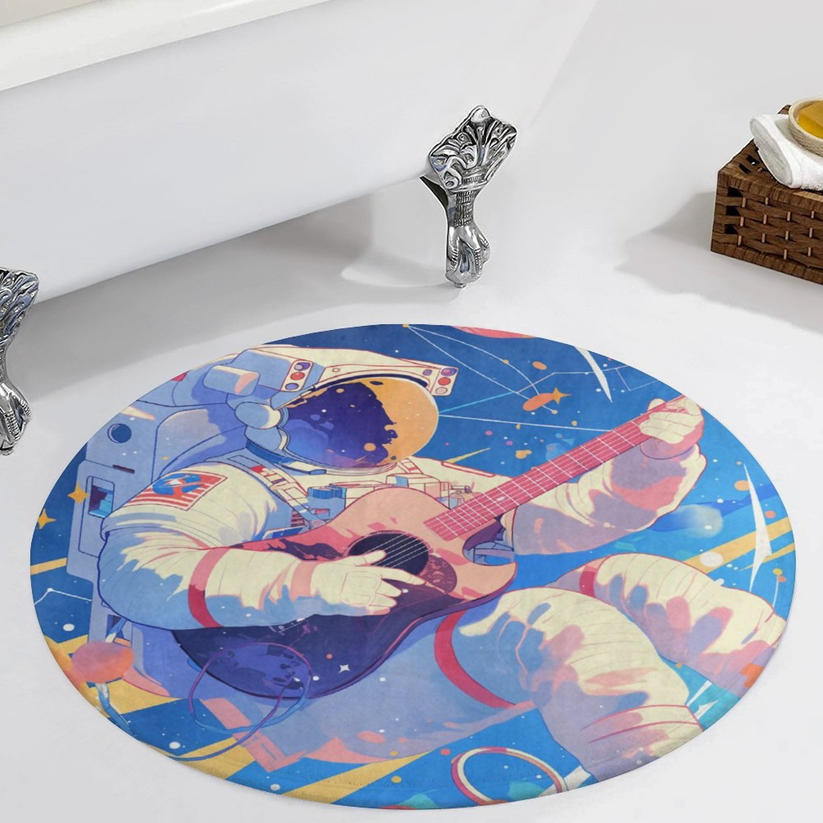 Astronaut Playing Guitar in Space Area Round Carpet Living Room Bedroom ...