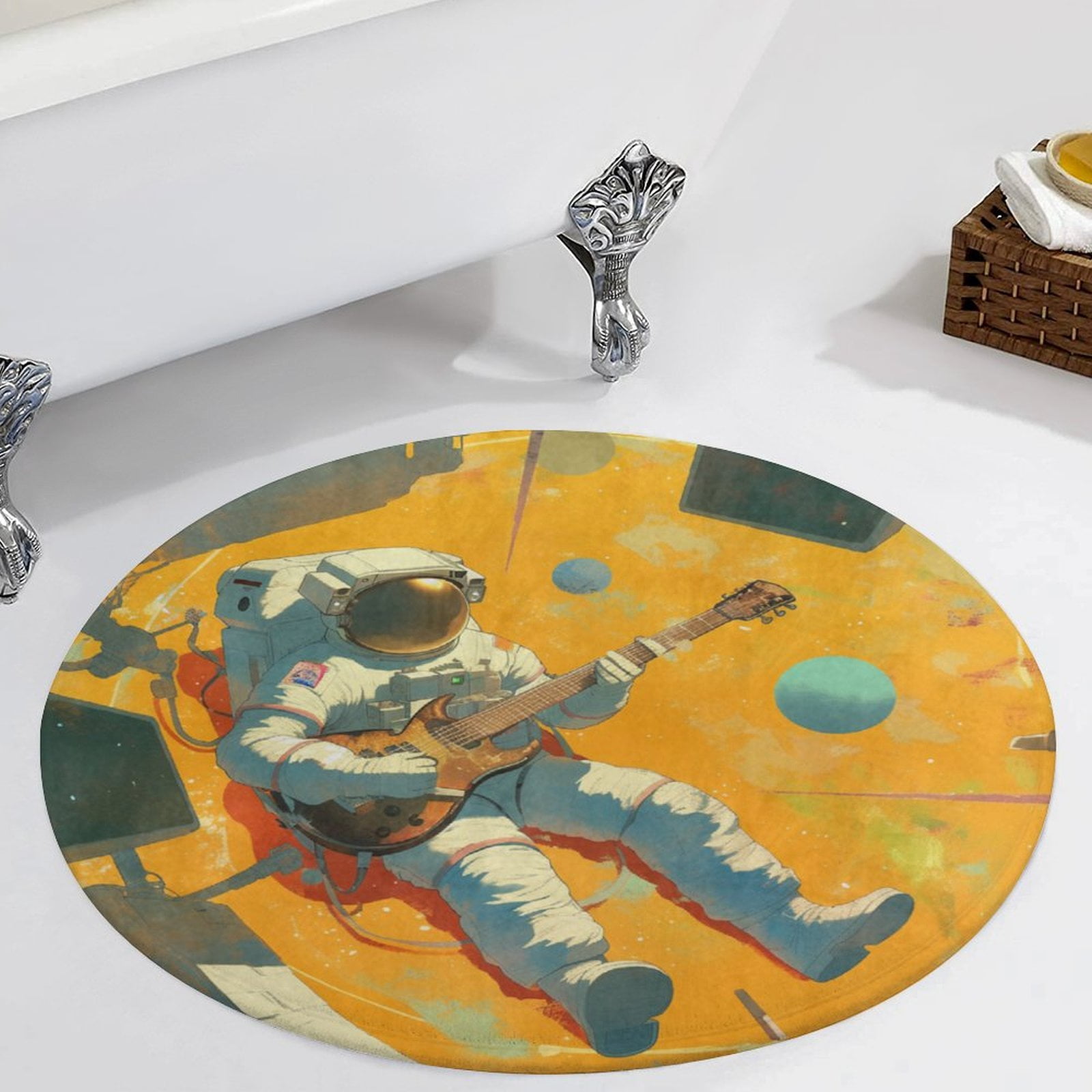 Astronaut Playing Guitar in Space Area Round Carpet Living Room Bedroom ...