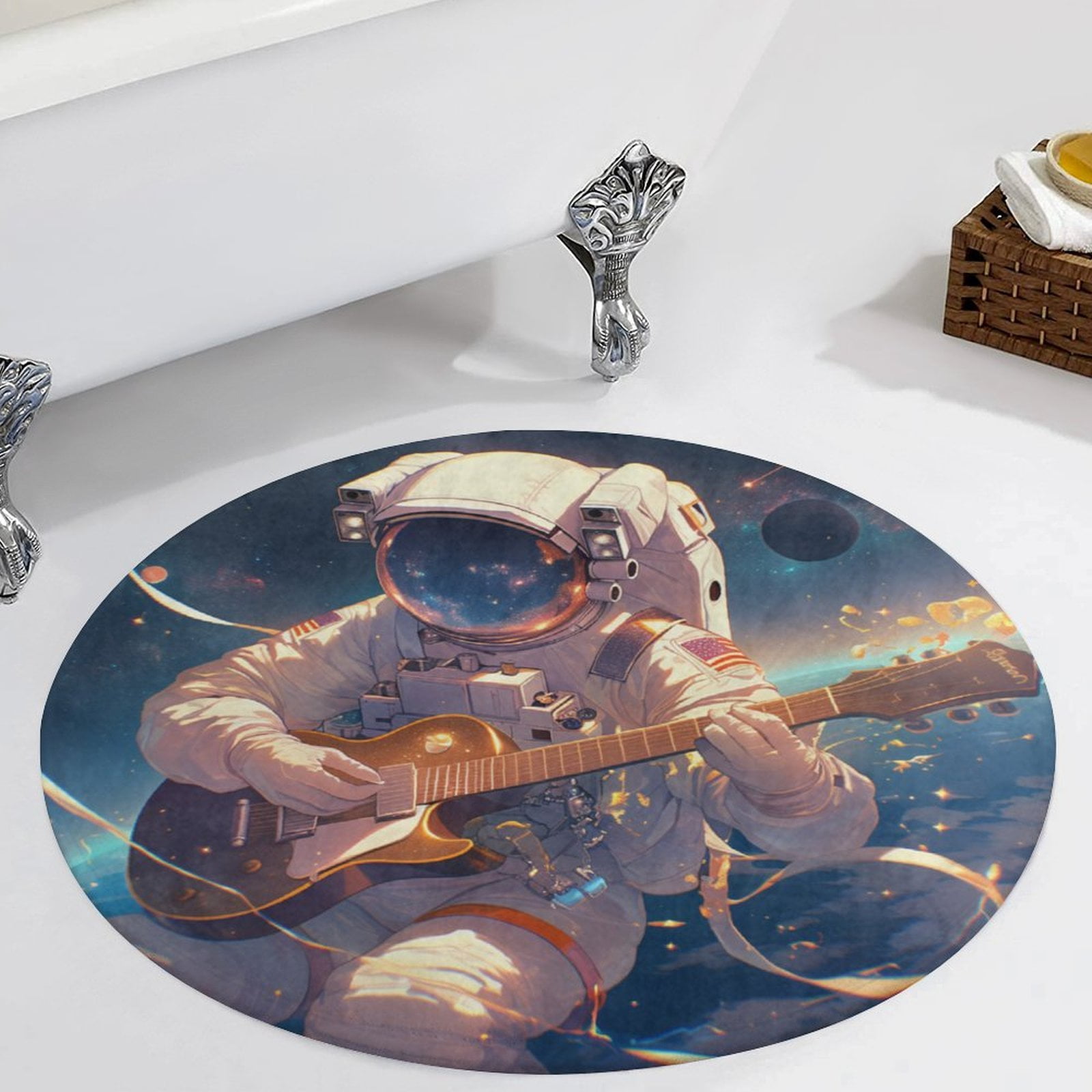 Astronaut Playing Guitar in Space Area Round Carpet Living Room Bedroom ...