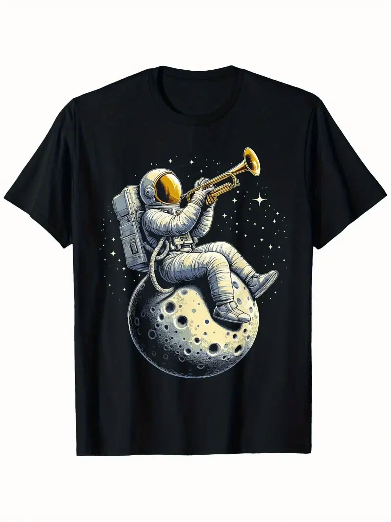 Astronaut Playing Trumpet on Moon Graphic T-Shirt - Unique Space ...
