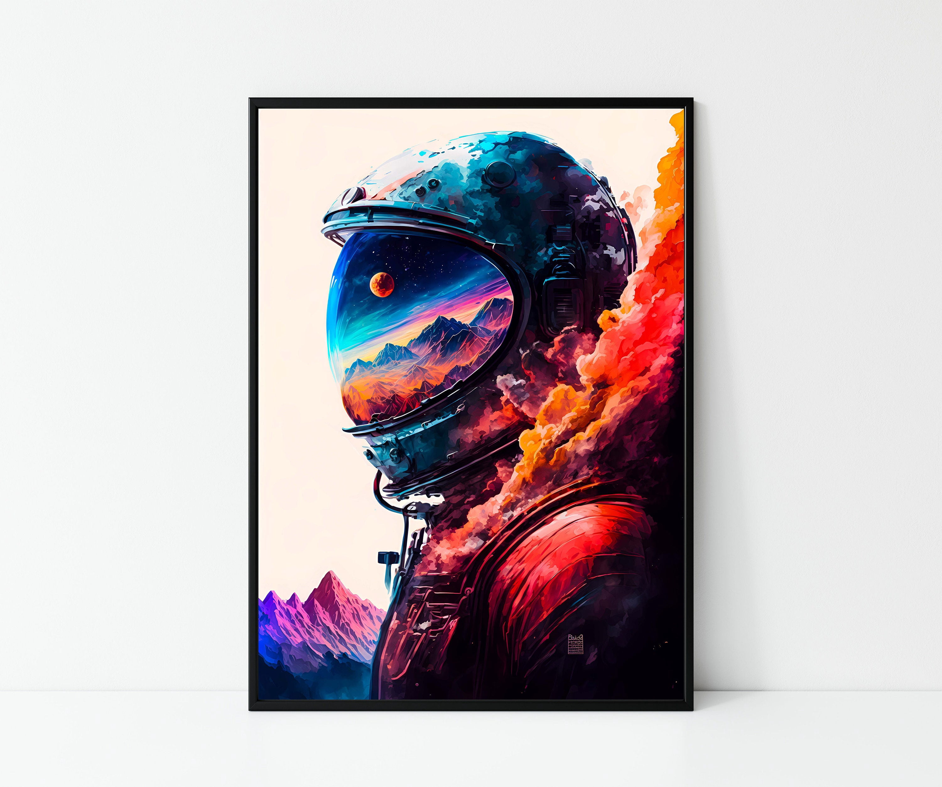 Astronaut Poster, Sci-Fi Space Neon Mountains Print, Modern Art, Man ...