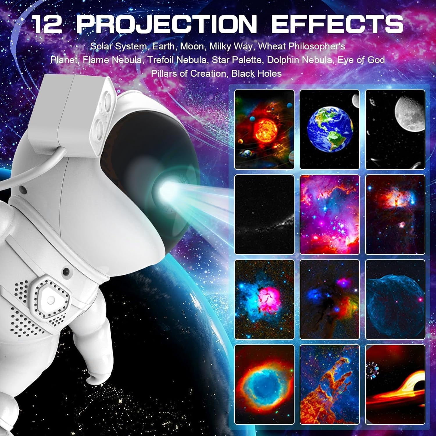 12-in-1 Space Projector with Astronaut Theme, Starry Night Light for ...