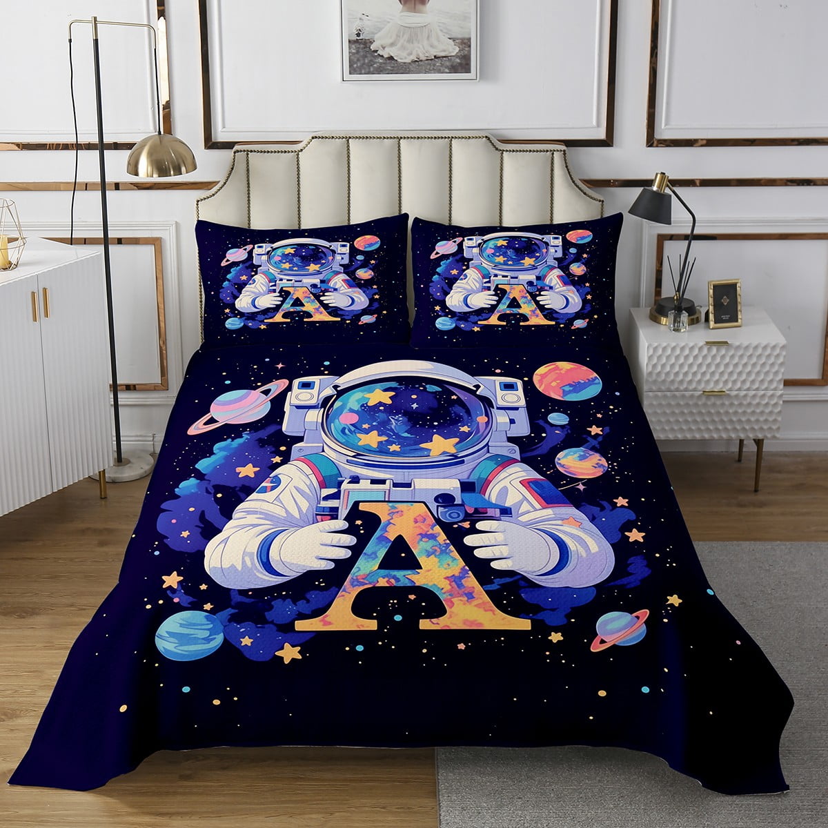 Astronaut Quilt Set Queen Size Outer Space Themed Bedspread Galaxy ...
