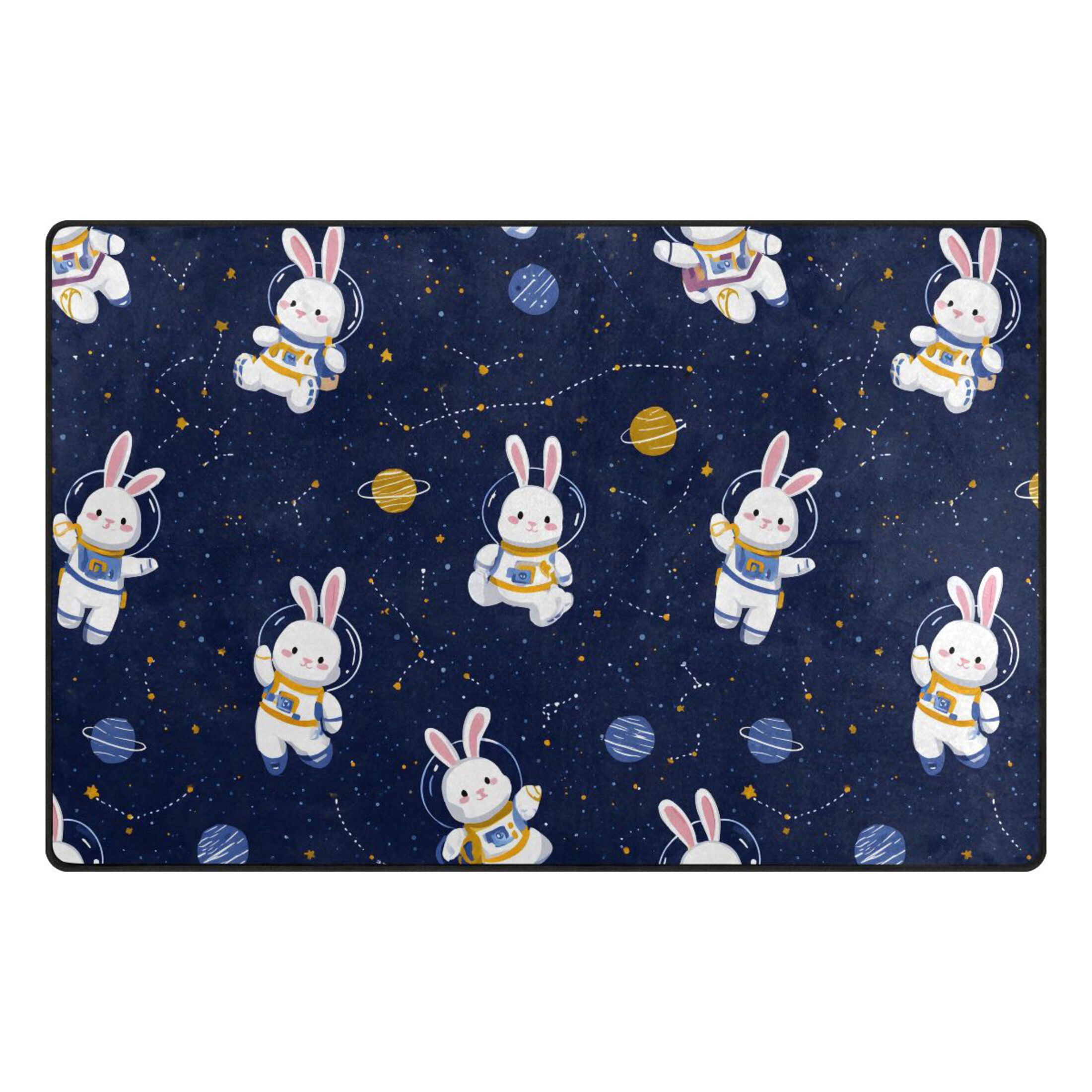 Astronaut Rabbit Pattern Memory Foam Area Rug 60"x39" Non Slip ...