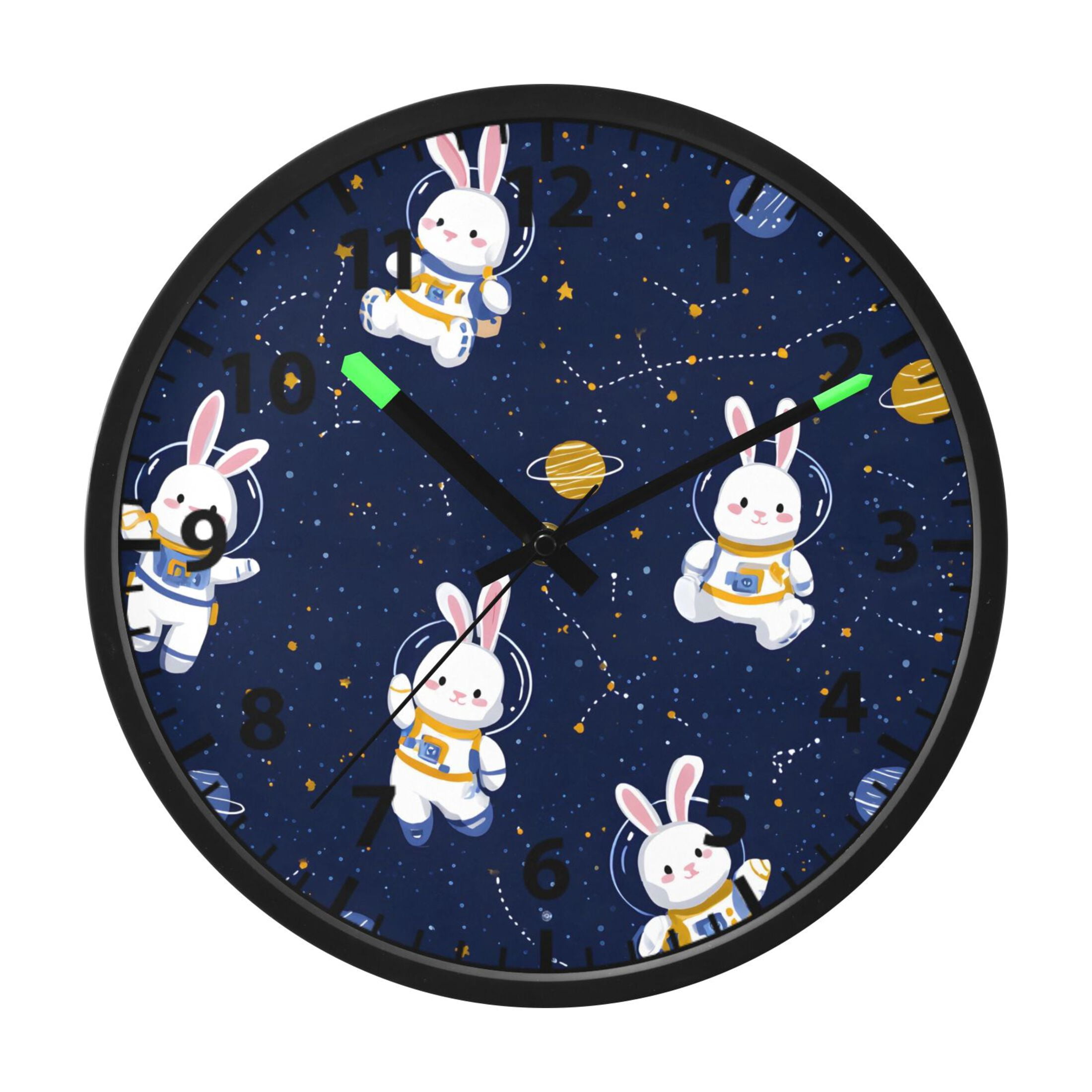 Astronaut Rabbit Pattern Wall Clock 12 Inch Voice Activated Night Light ...