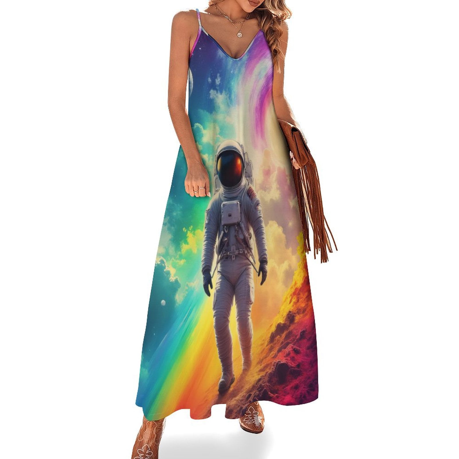 Astronaut Rainbow Space Adventure-1 Fine Art Sleeveless Dress Summer ...