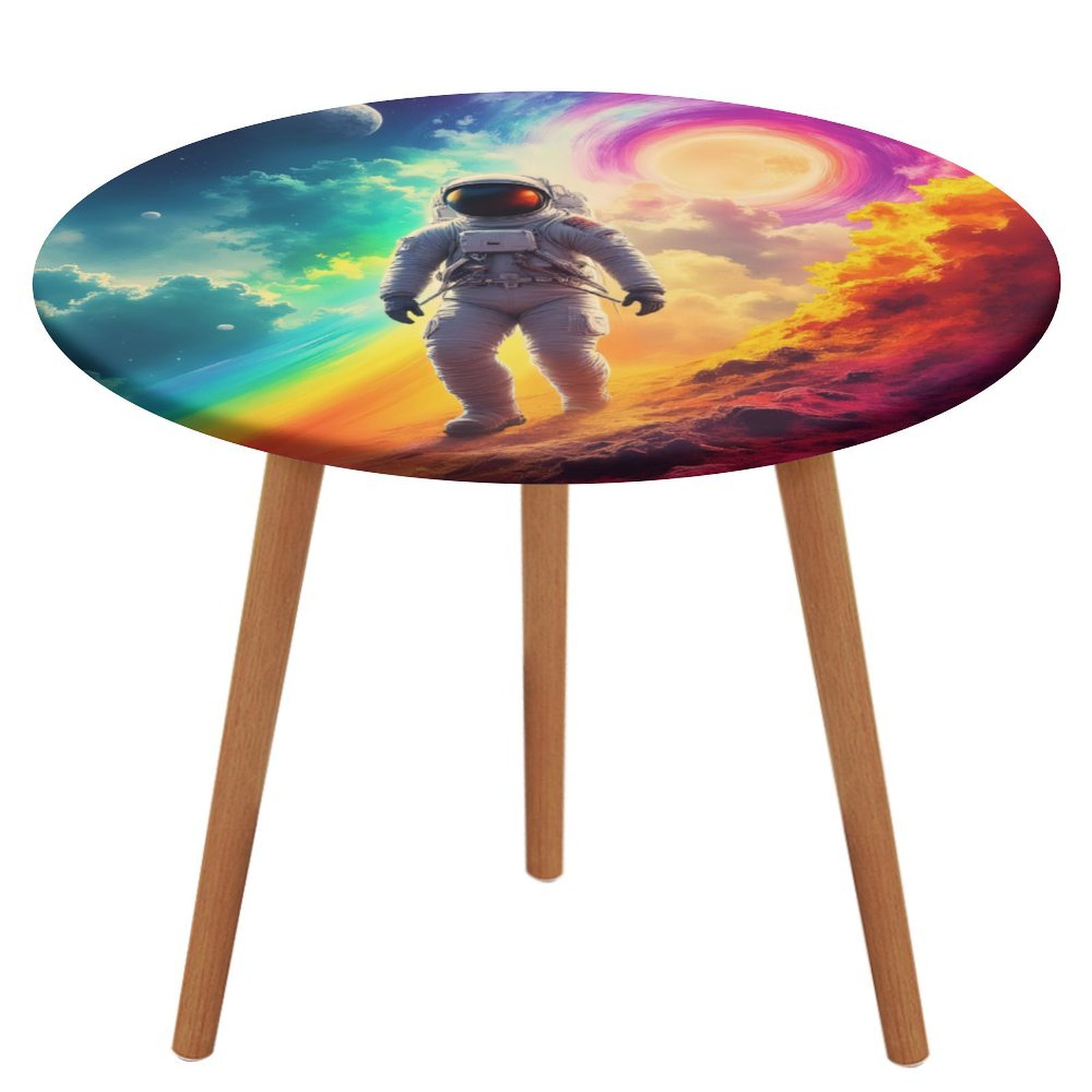 Astronaut Rainbow Space Adventure-1 Pattern Round Tablecloth Waterproof ...