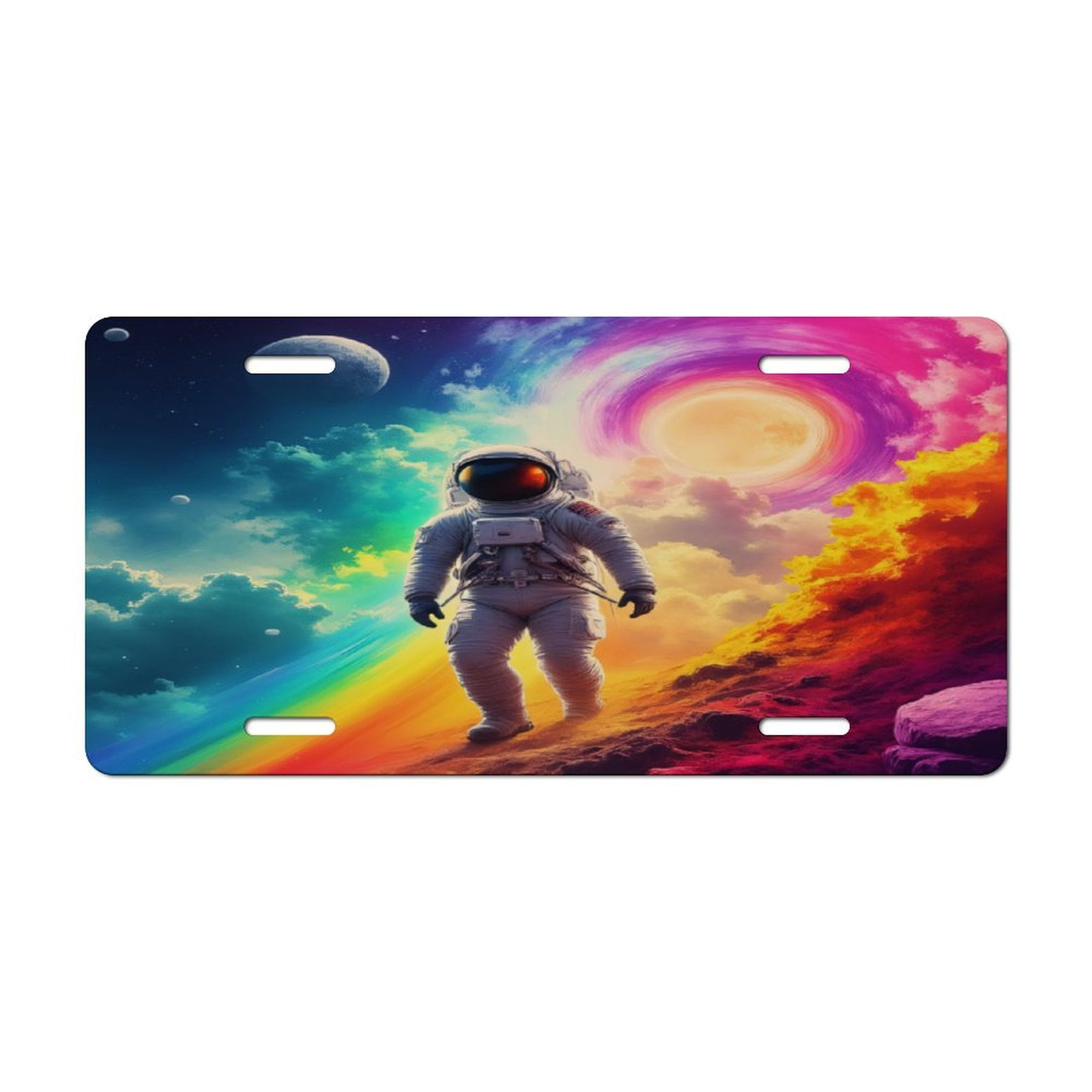 Astronaut Rainbow Space Adventure License Plate Lightweight Aluminum Automotive Decoration ...