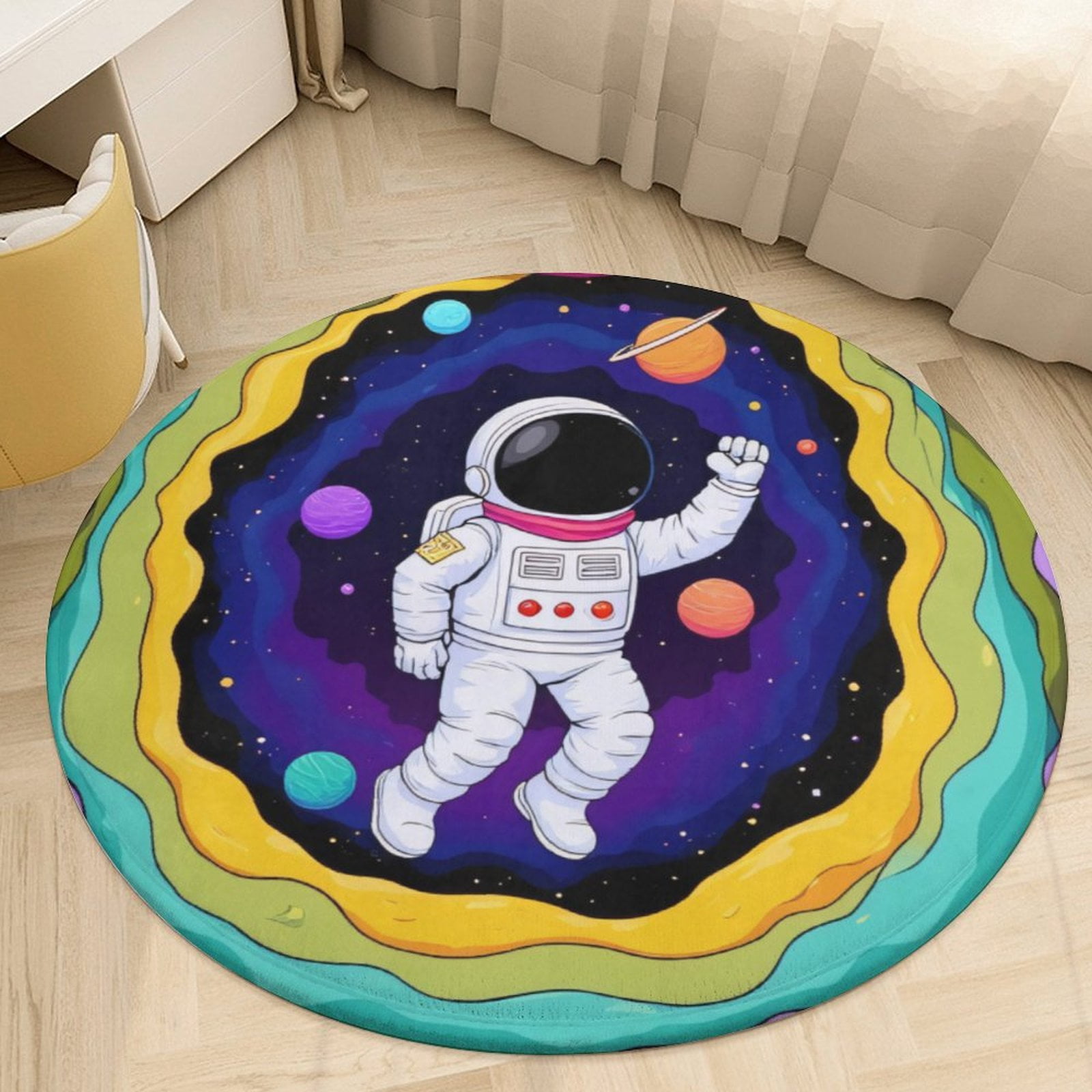 Astronaut Rainbow Space Adventure Round Area Rugs for Bedroom Living ...