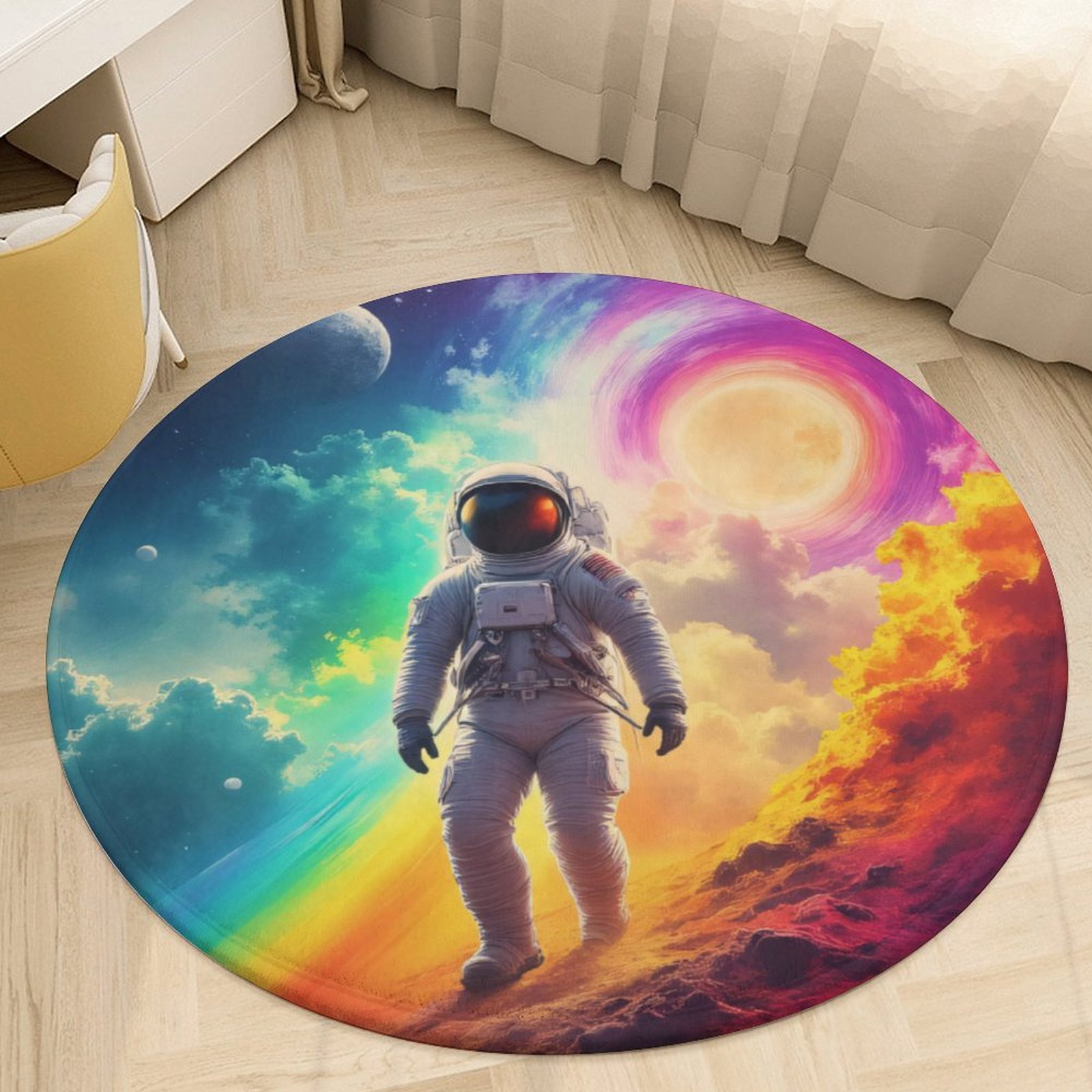 Astronaut Rainbow Space Adventure Round Area Rugs for Bedroom Living ...