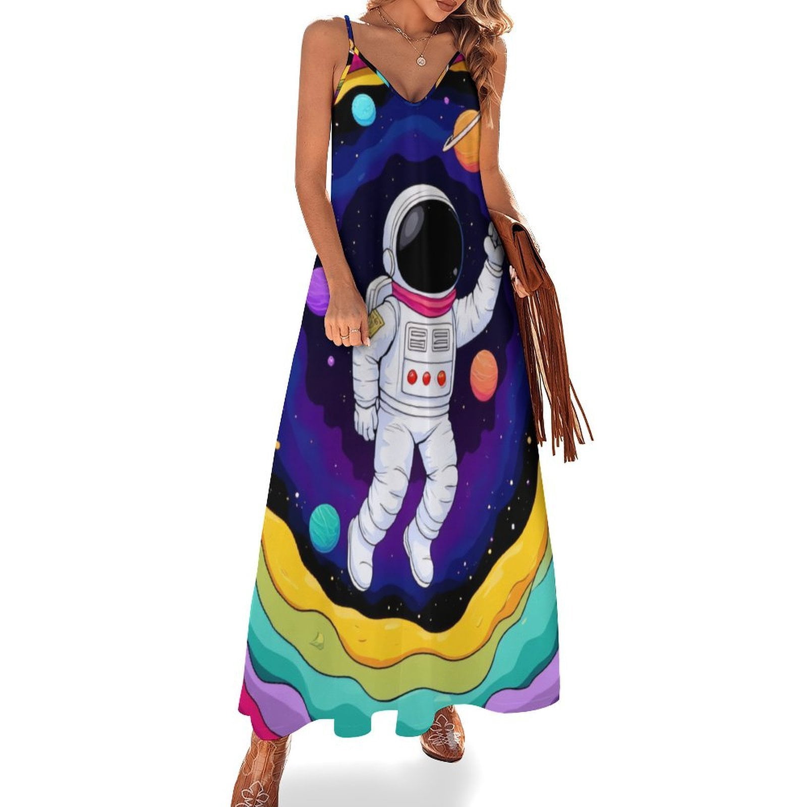 Astronaut Rainbow Space Adventure Sleeveless Dress Women's Luxury Party ...