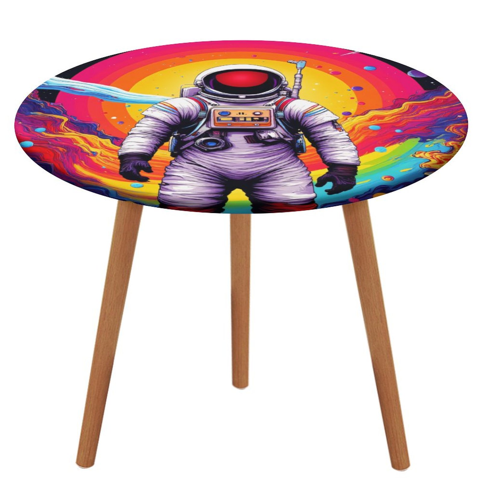 Astronaut Rainbow Space Art Pattern Round Tablecloth Waterproof Elastic ...