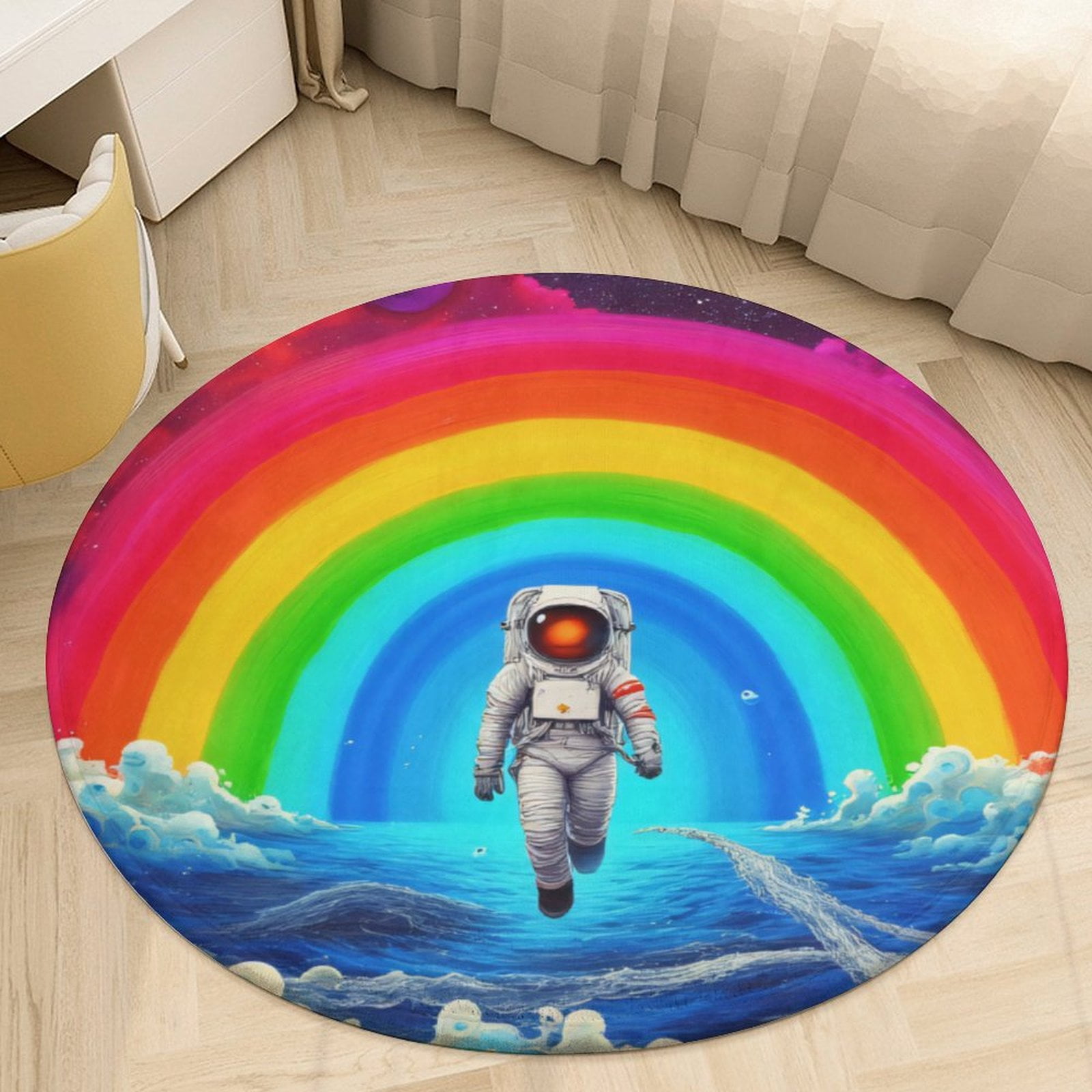 Astronaut Rainbow Space Ocean Round Area Rugs for Bedroom Living Room ...