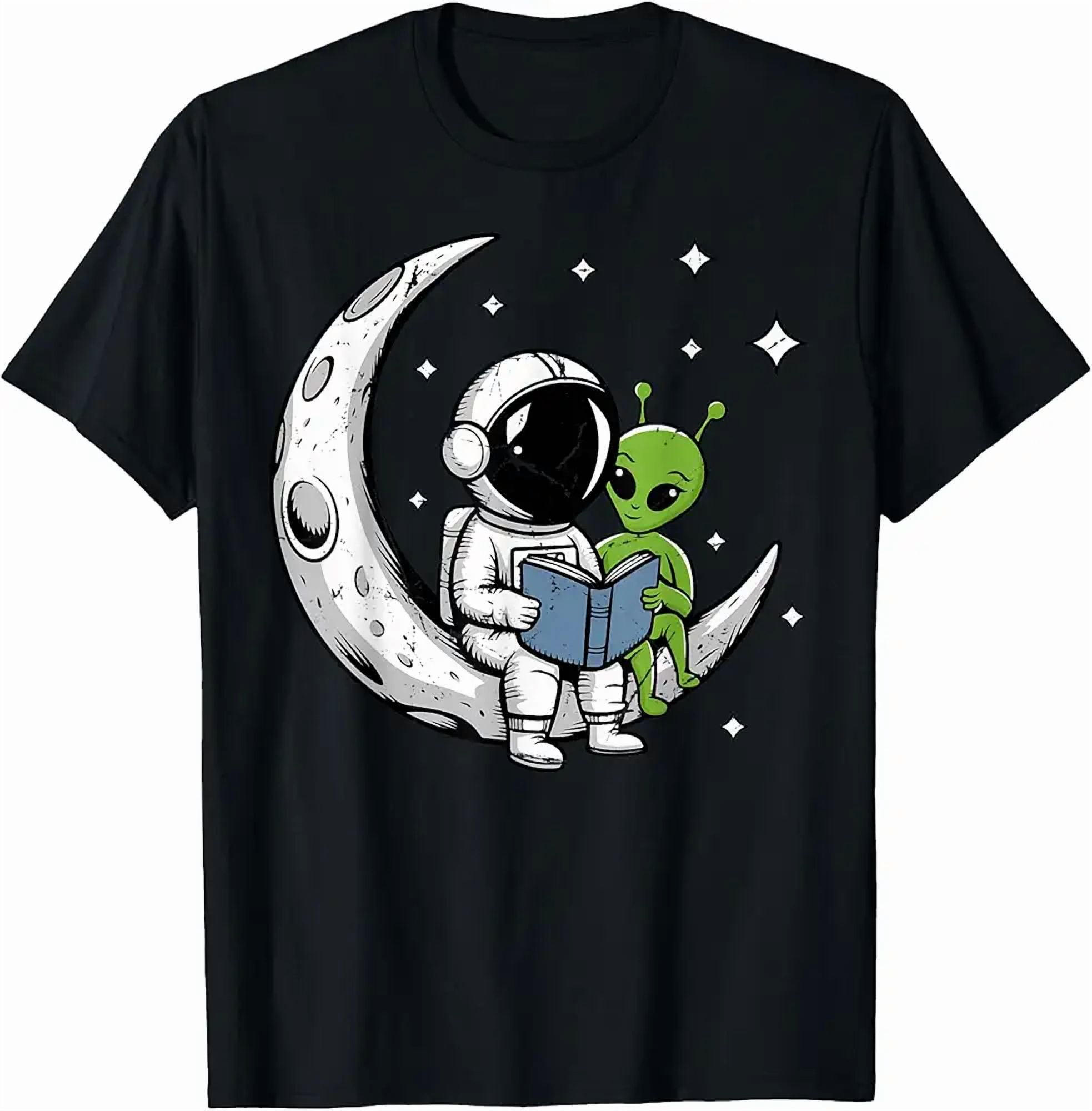 Astronaut Reading Book To Alien Moon Space Astronomy Fun Unisex T-Shirt, up to Size 5XL ...