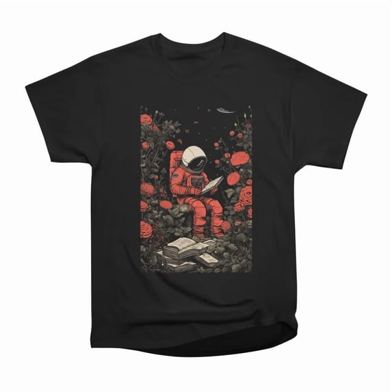 Astronaut Reading in Space Rose Garden T-Shirt Tee Gift For Him Merch ...