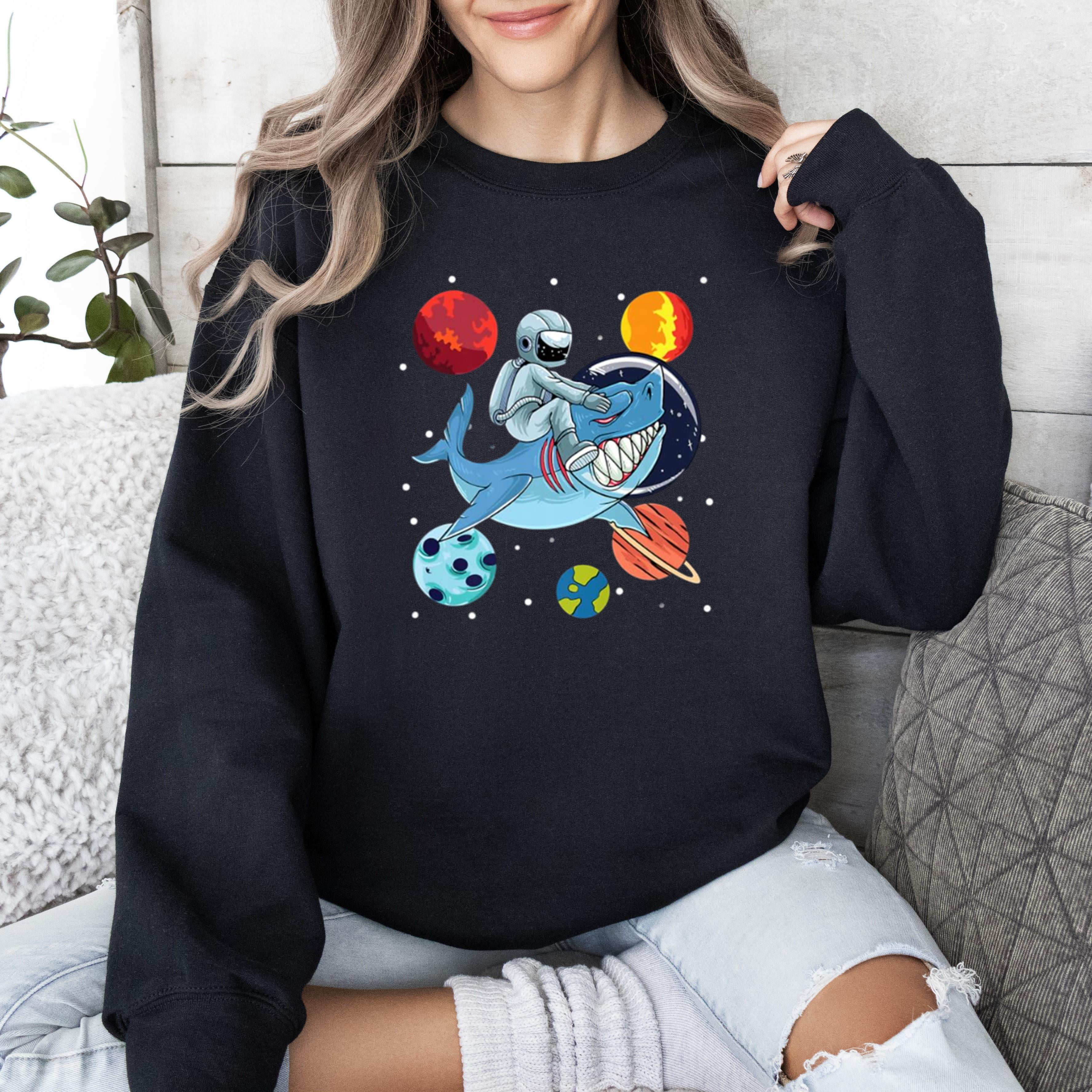 Astronaut Riding Cute Shark In Space Sweatshirt, for men & women, up to ...