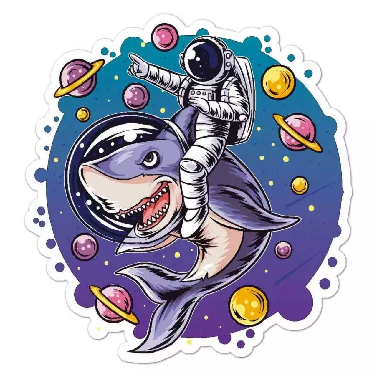 Astronaut Riding Shark Sticker Indoor Outdoor Phone Decal Water Bottle ...