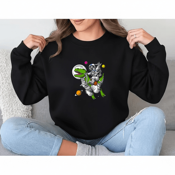 Astronaut Riding T-Rex Funny Dinosaur Space Adventure Art Sweatshirt ...