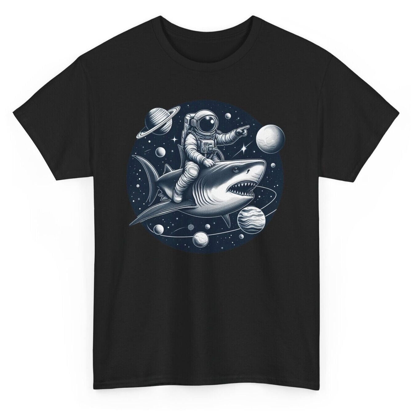 Astronaut Riding a Shark Funny T-shirt - Space Birthday Novelty Graphic ...