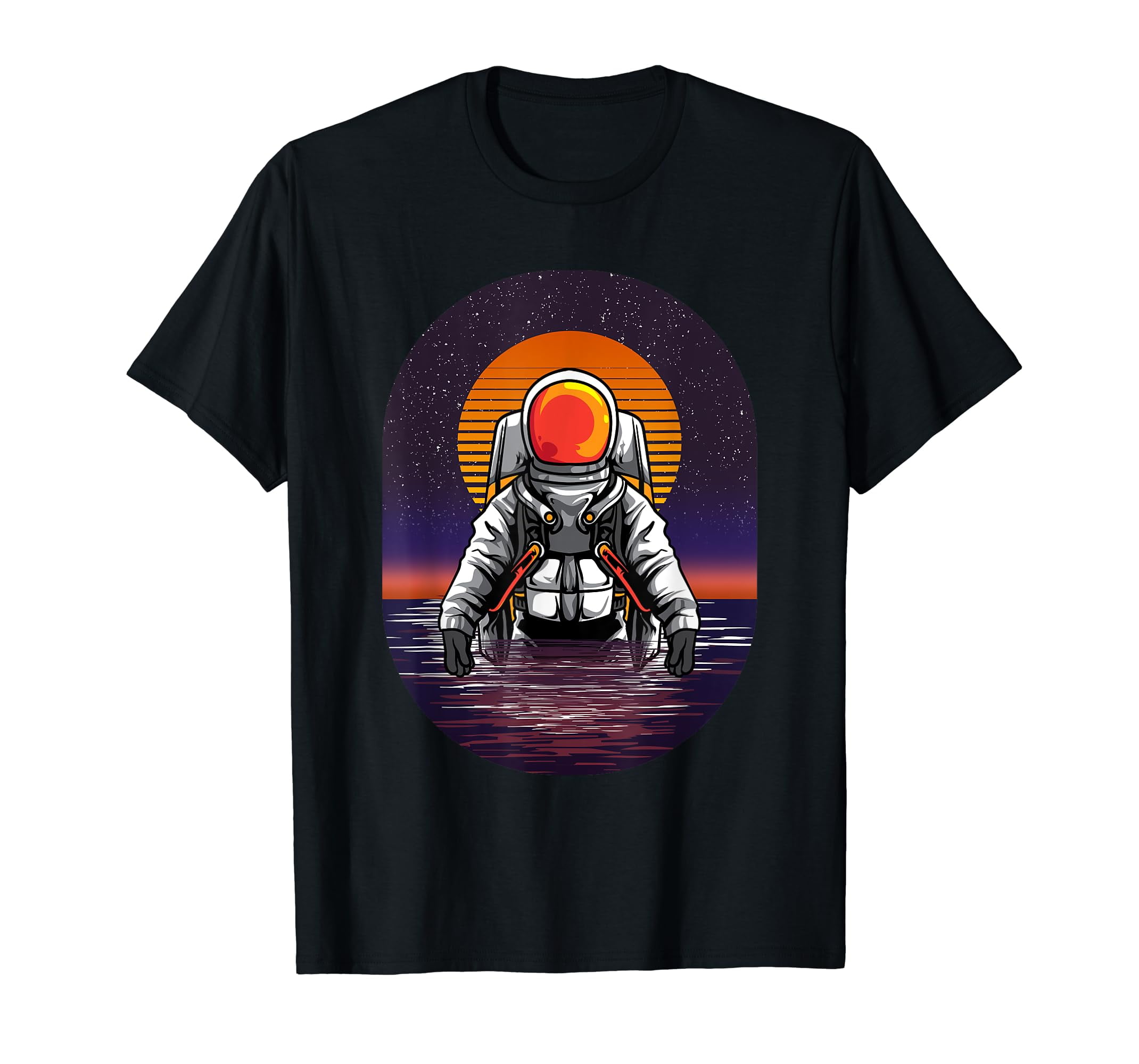 Astronaut Rising from The Sea Ocean Sunset Space Science T-Shirt Black ...