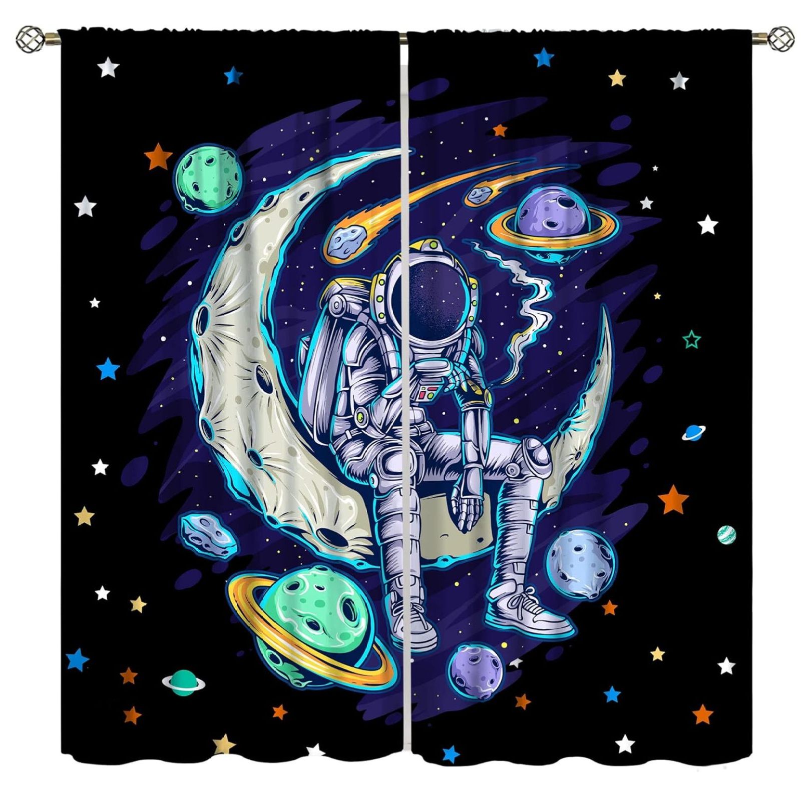 Astronaut Shading Curtains for Kids Bedroom,Space Funny Cute Spaceman ...