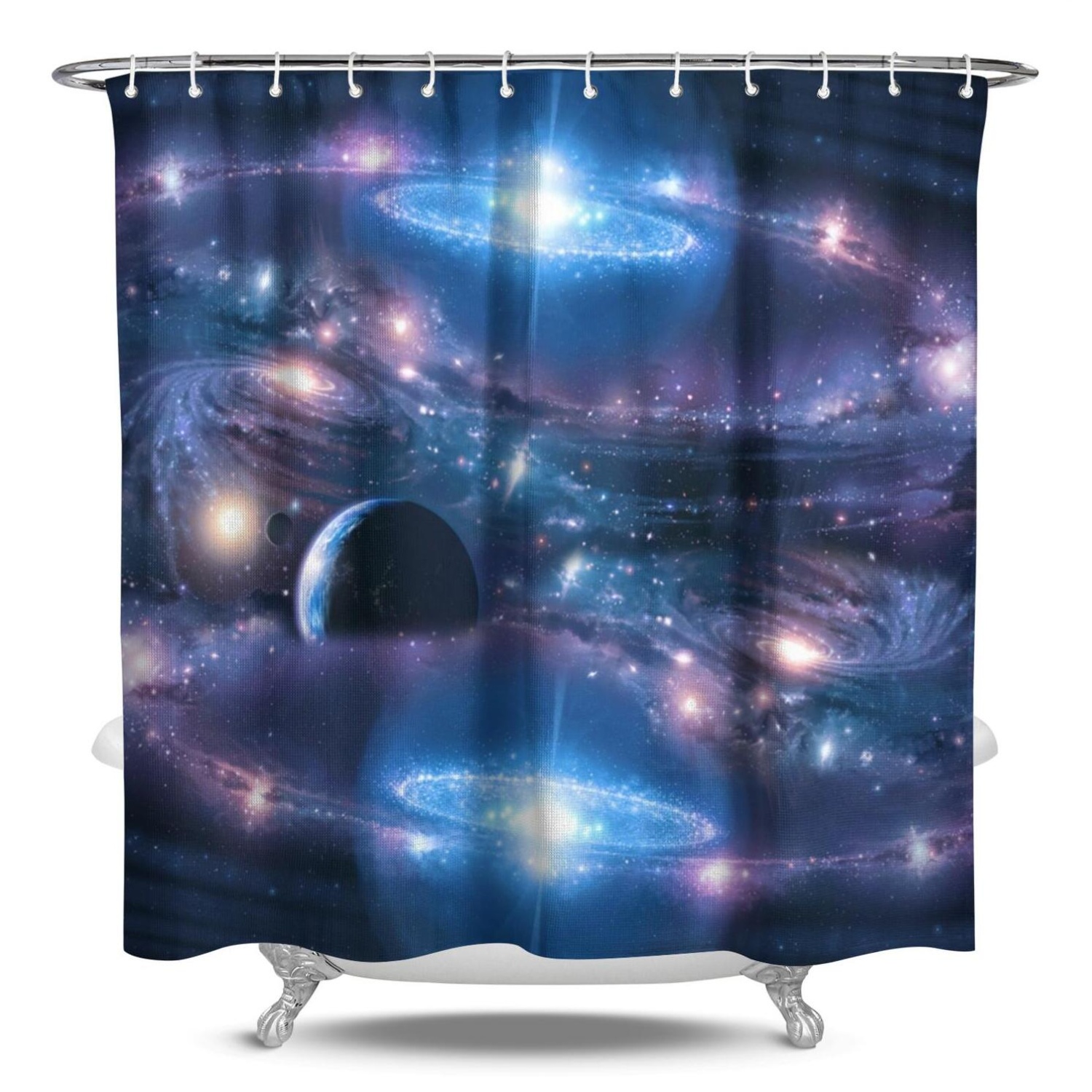 Astronaut Shower Curtain Space Theme Bathroom Decor Waterproof Fade ...
