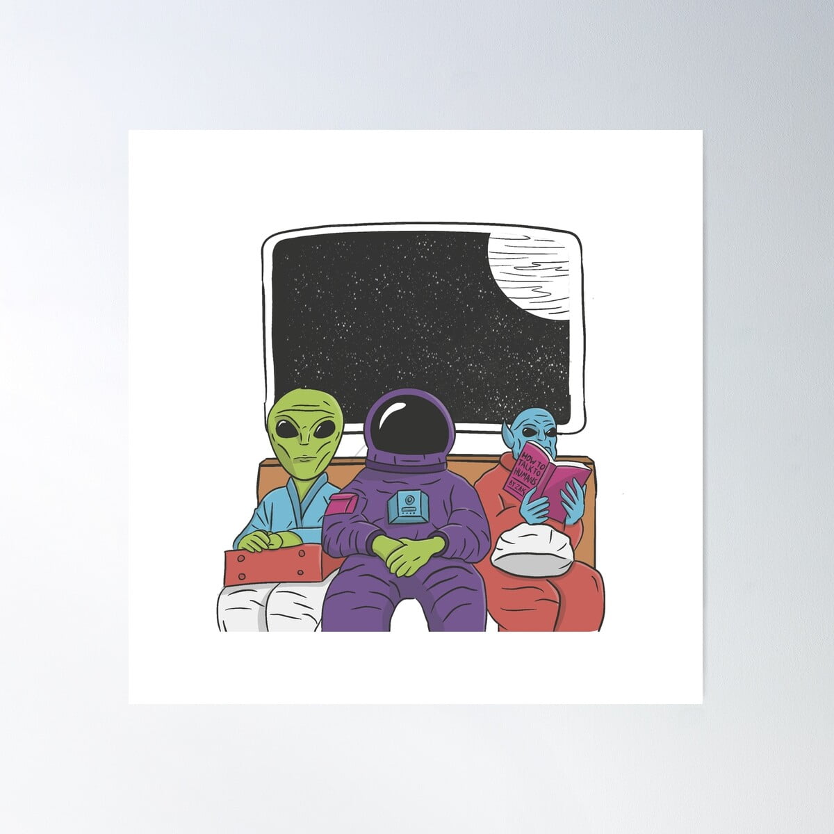 Astronaut Sitting Together With Two Aliens Poster Wall Art, Modern Wall ...