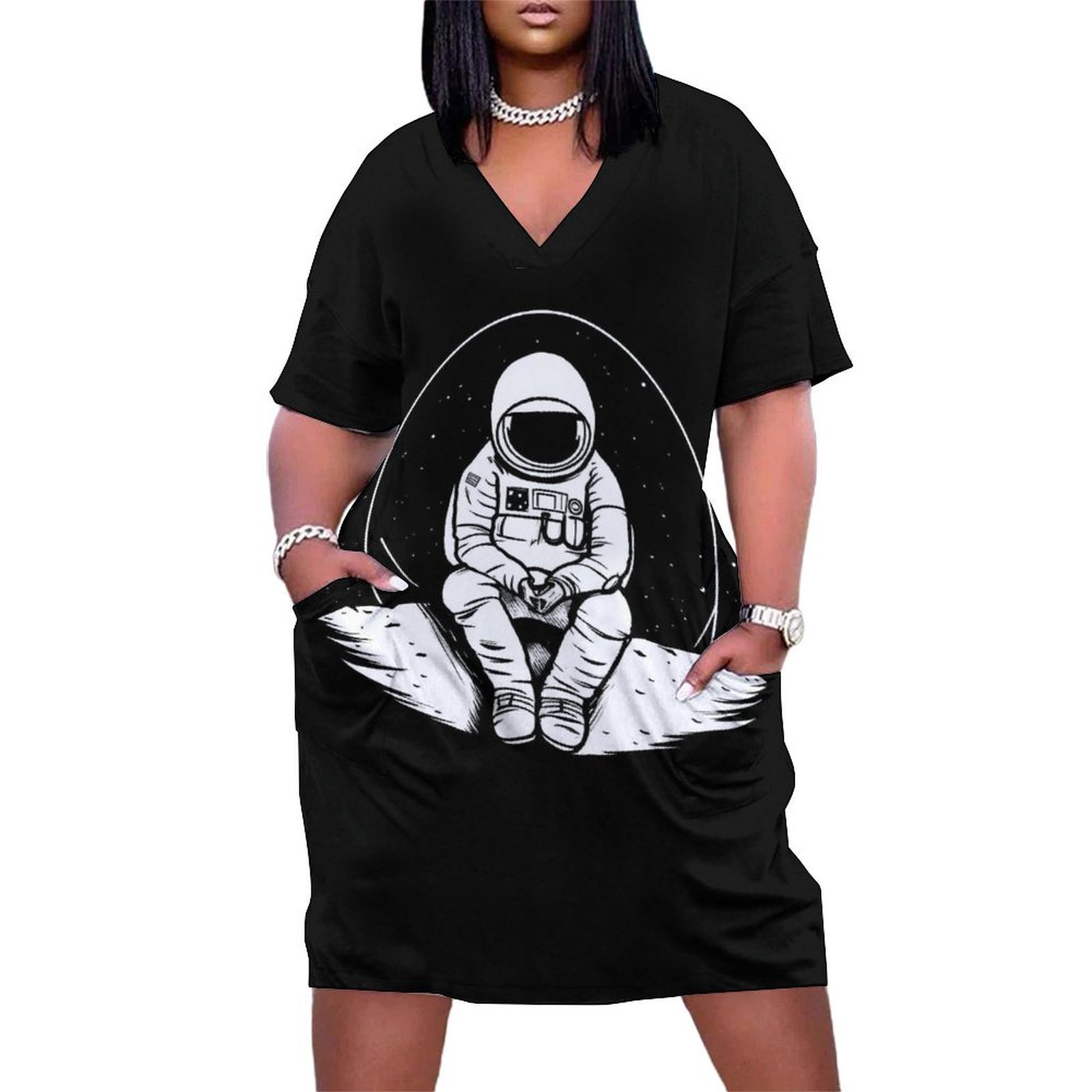 Astronaut Sitting on Moon Loose Pocket Dress Dresses Summer Summer ...