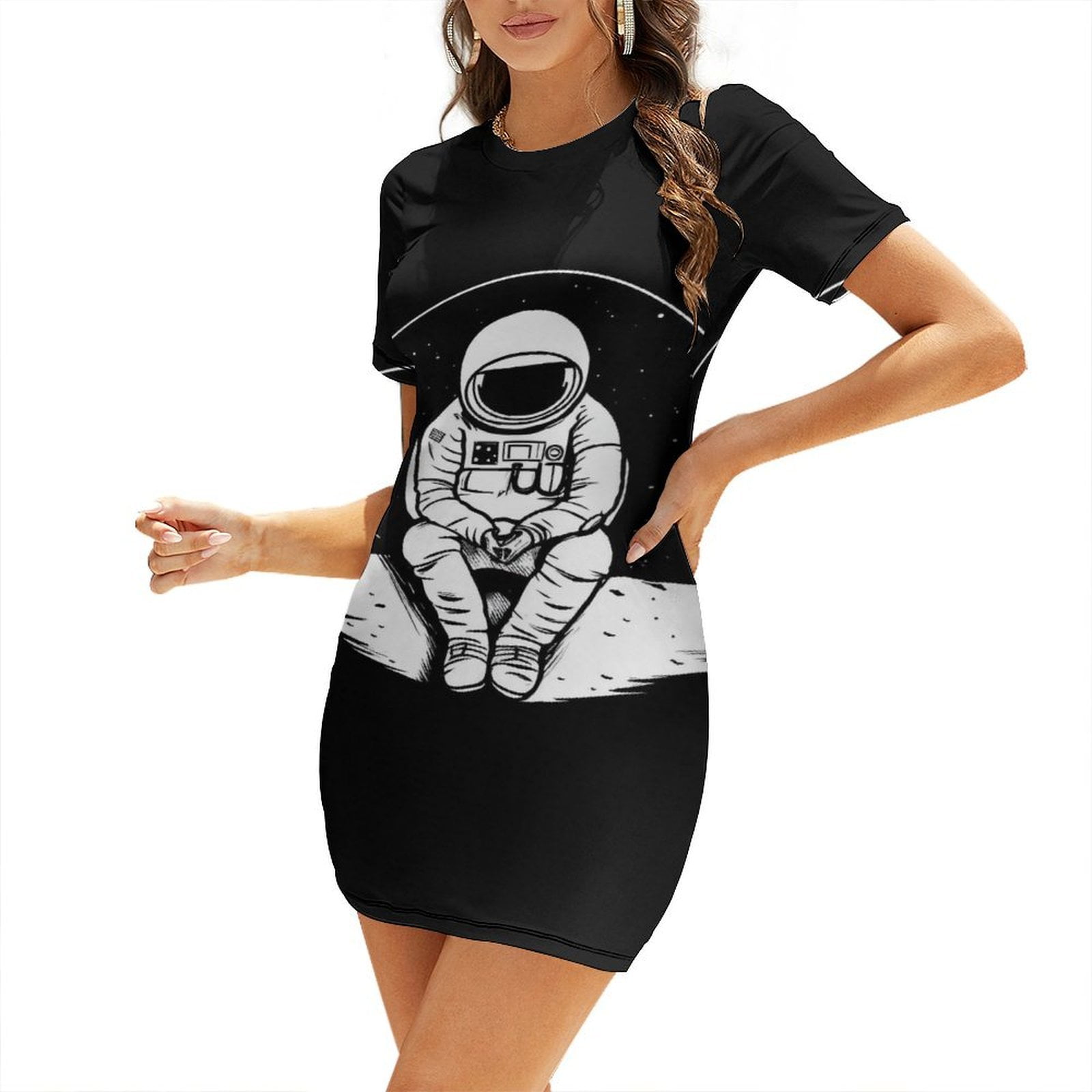 Astronaut Sitting on Moon Short Dress Dresses For Woman Fairy Dress ...