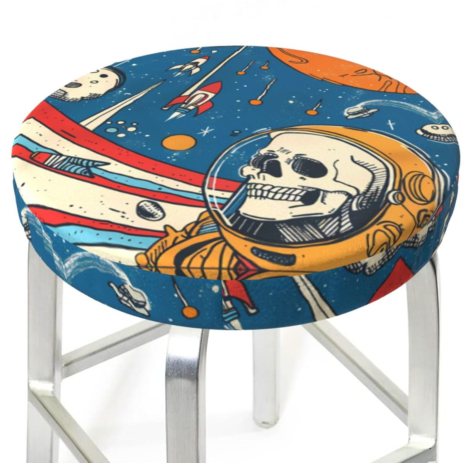 Astronaut Skeleton Space Bar Stool Covers Round - Washable Round Seat ...