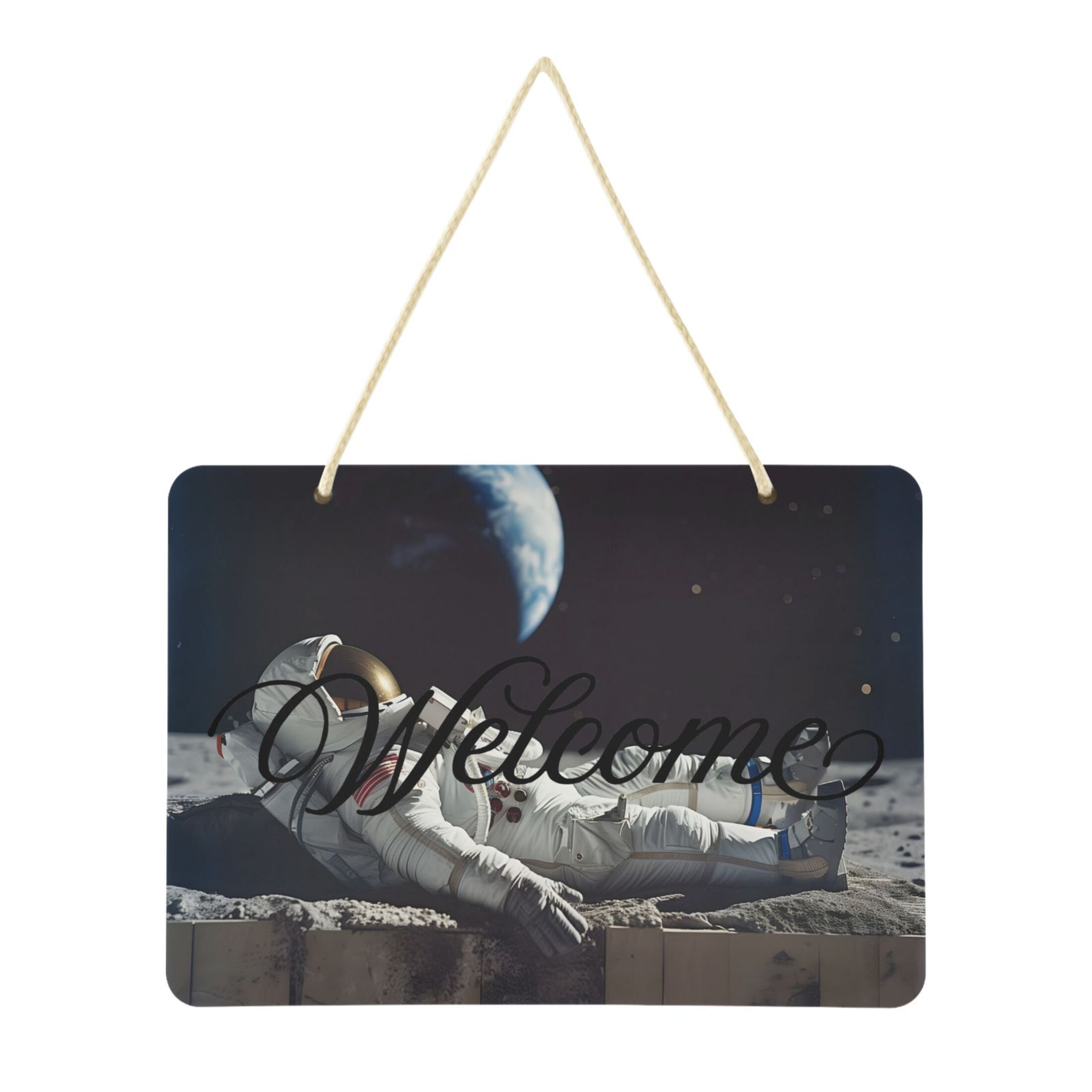 Astronaut Sleeping on Moon Welcome Sign Front Door PVC 14x10 inch ...