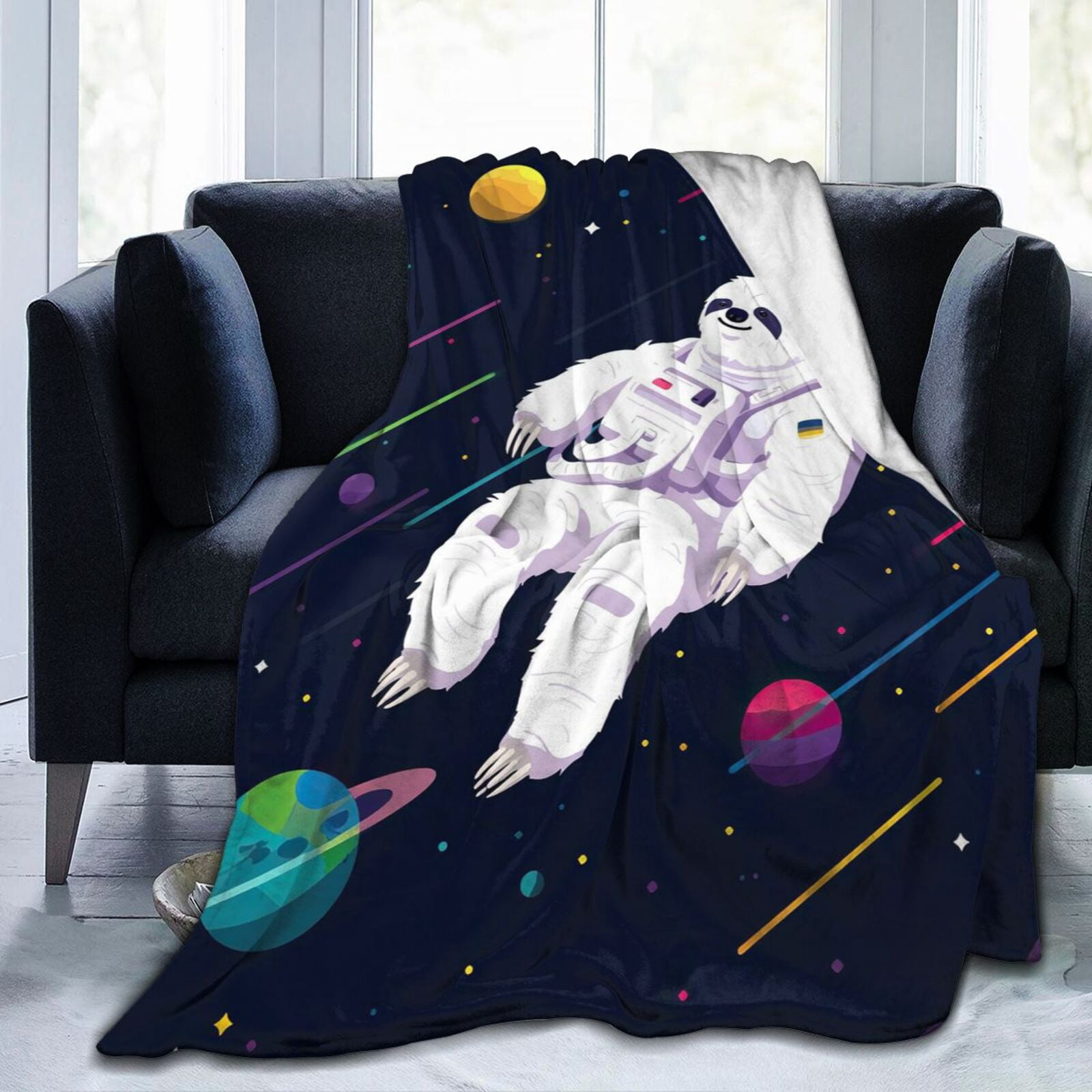 Astronaut Sloth Space Throw Blanket, Galaxy Sci-Fi Art Soft Flannel ...