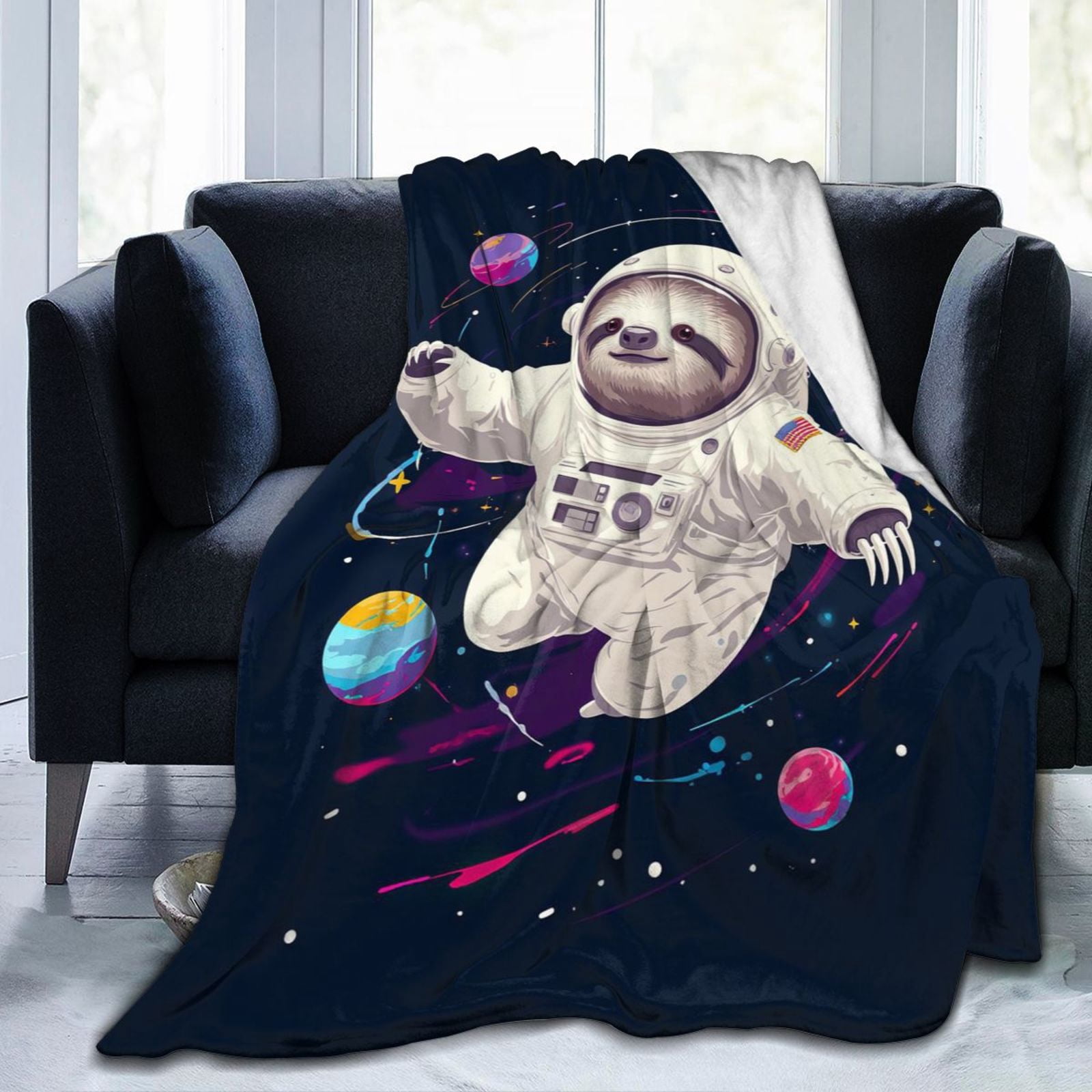 Astronaut Sloth Space Throw Blanket, Galaxy Sci-Fi Art Soft Flannel ...