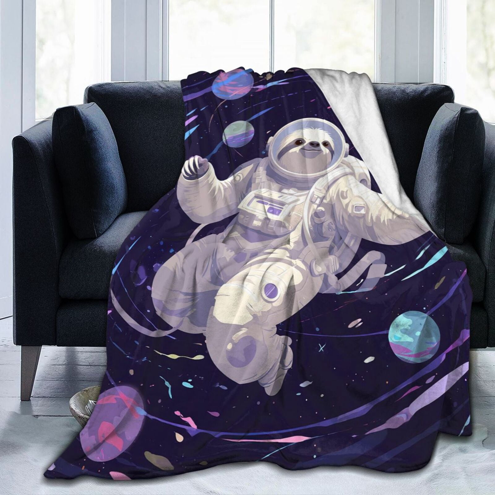 Astronaut Sloth Space Throw Blanket, Galaxy Sci-Fi Art Soft Flannel ...