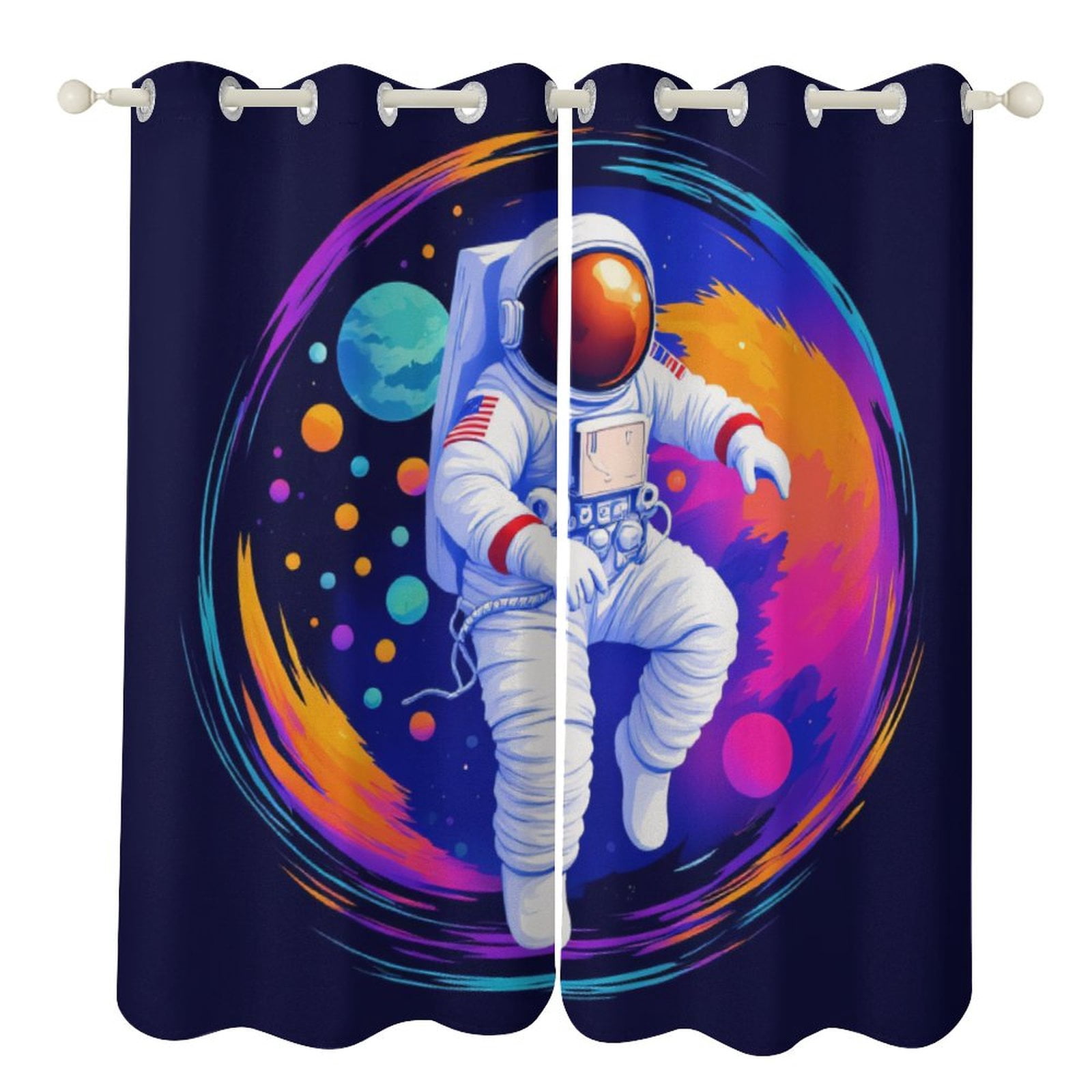 Astronaut Space Adventure-2 2 Panels 3D Printing Pattern Curtain for ...