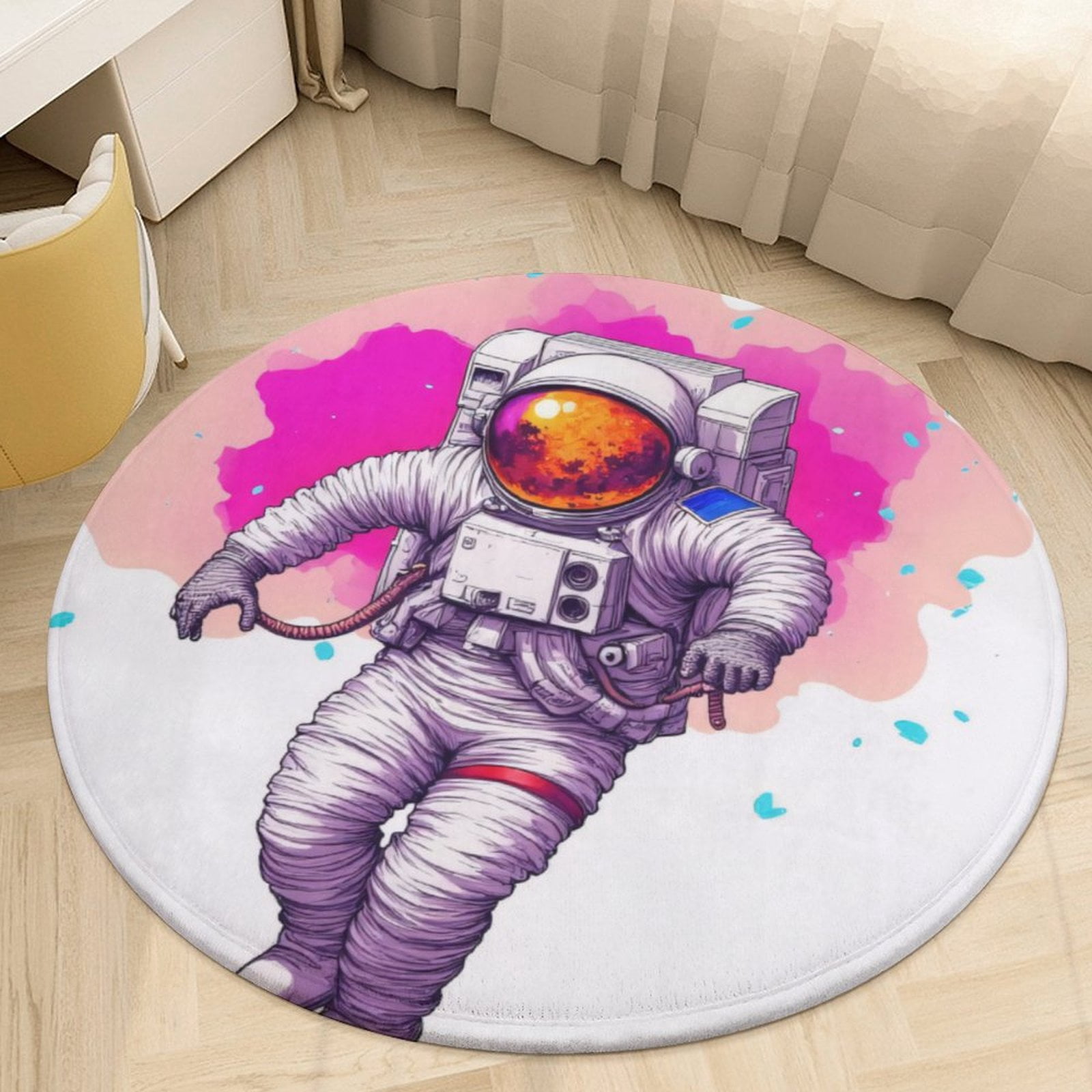 Astronaut Space Adventure Art Round Area Rugs for Bedroom Living Room ...
