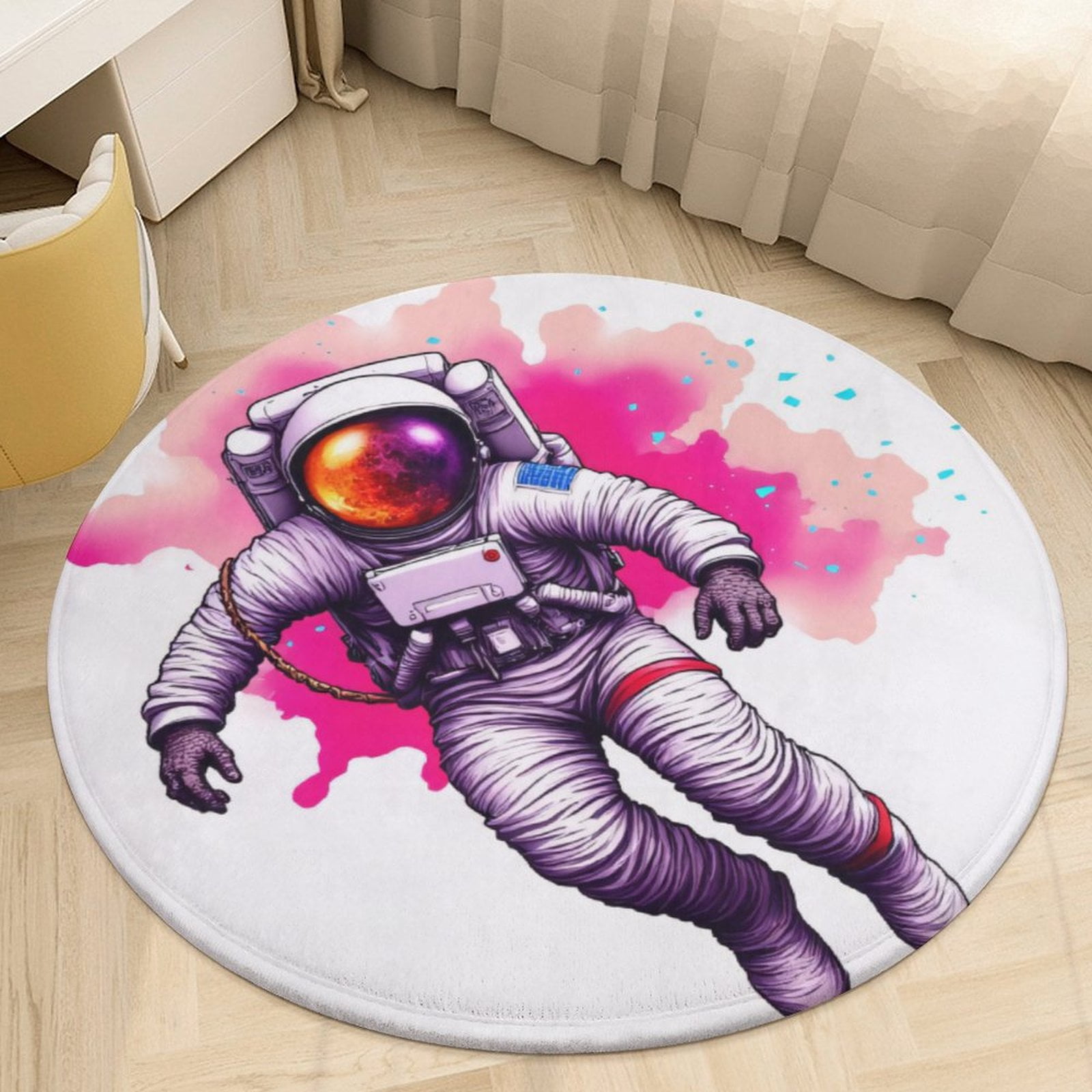 Astronaut Space Adventure Art Round Area Rugs for Bedroom Living Room ...