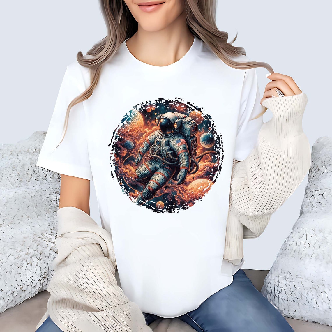 Astronaut Space Adventure T-shirt, Galaxy Planets Tee, Nebula Cosmic Shirt, Psychedelic Universe ...