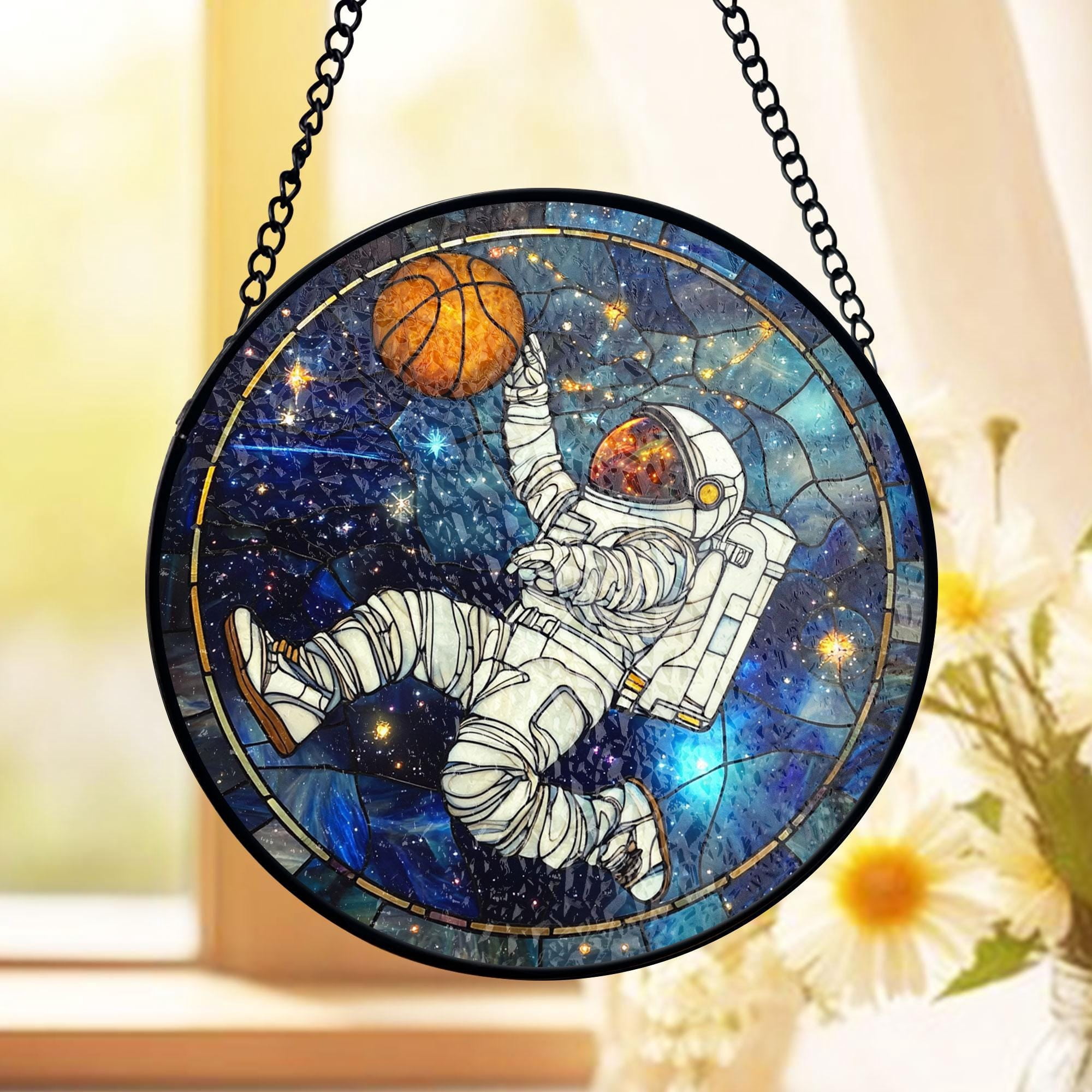 Astronaut Space Basketball Suncatcher Stained Glass Fun Kids Room Decor ...