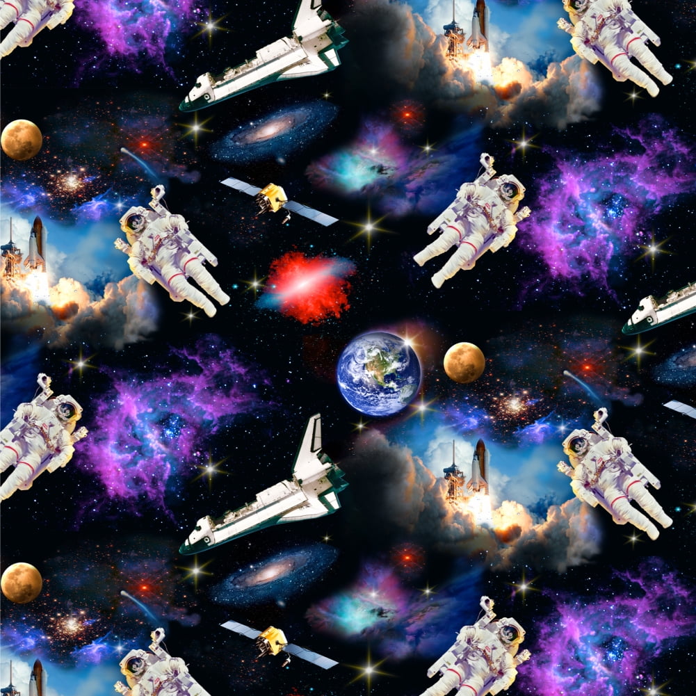 Astronaut Space Earth Moon Solar System Pattern Premium Roll Gift Wrap ...