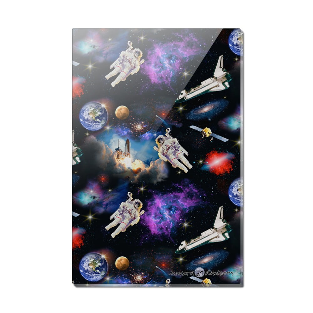 Astronaut Space Earth Moon Solar System Pattern Rectangle Acrylic ...