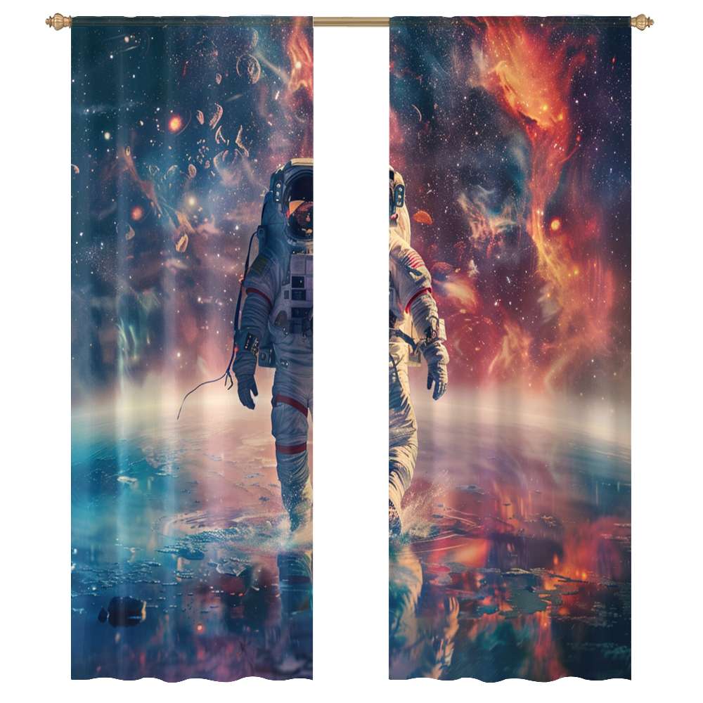 Astronaut Space Odyssey Sheer Voile Curtain Window Tulle Curtains For ...